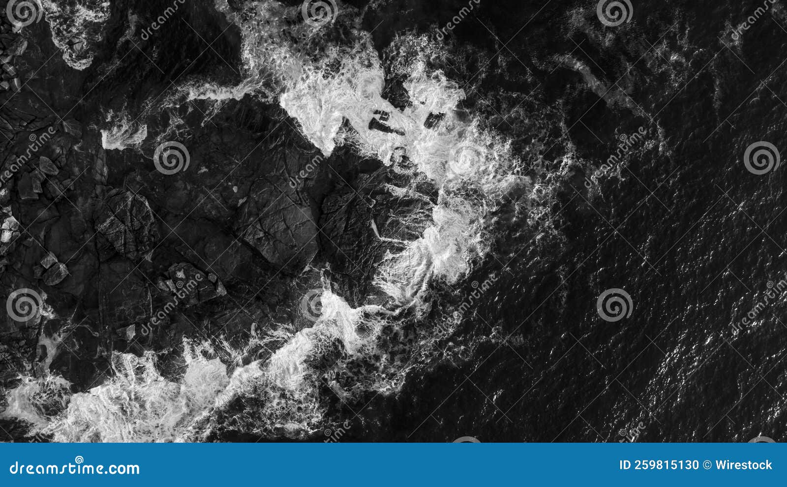 Aerial and Monochrome View of the Waves Hitting the Rocks Stock Photo ...