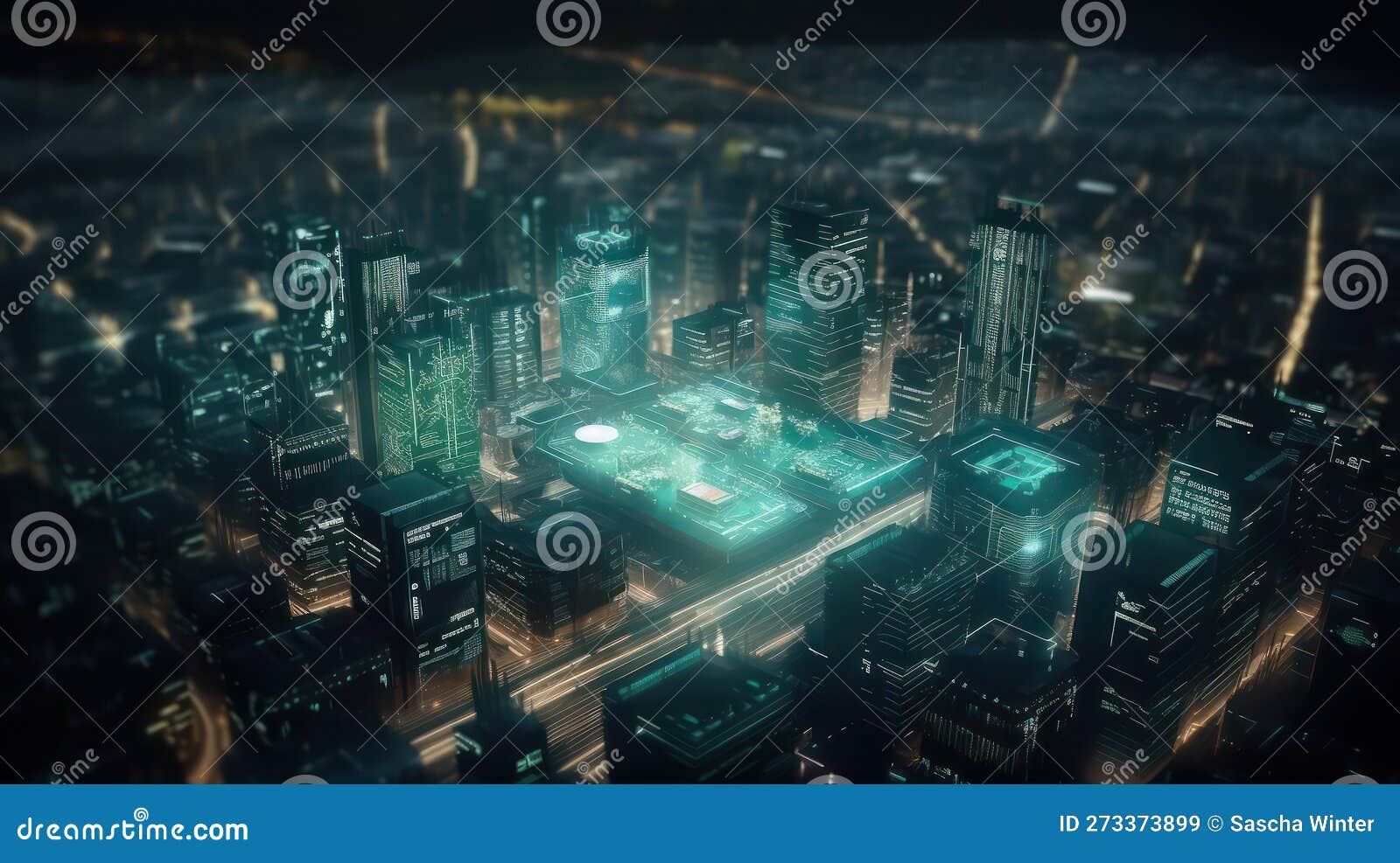 Network and Connection Technology Concept with a City at Night Time ...