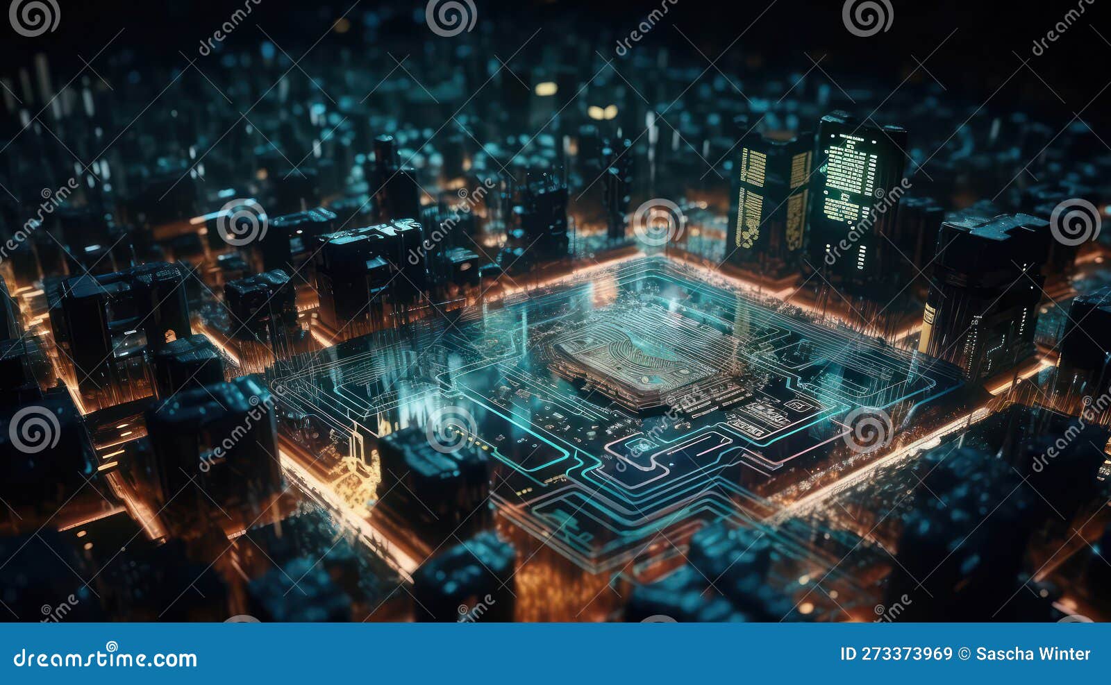 Network and Connection Technology Concept with a City at Night Time ...