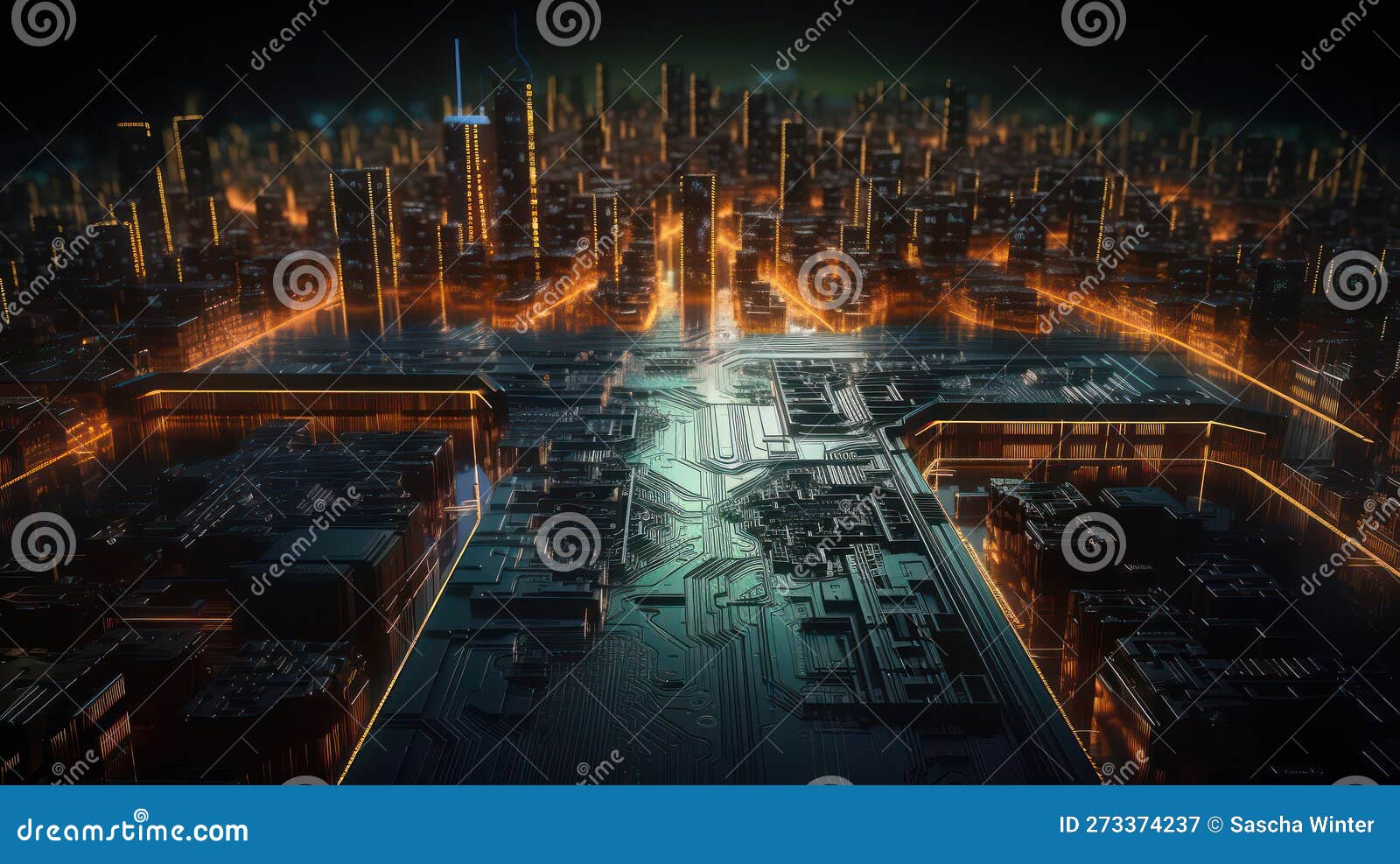 Network and Connection Technology Concept with a City at Night Time ...