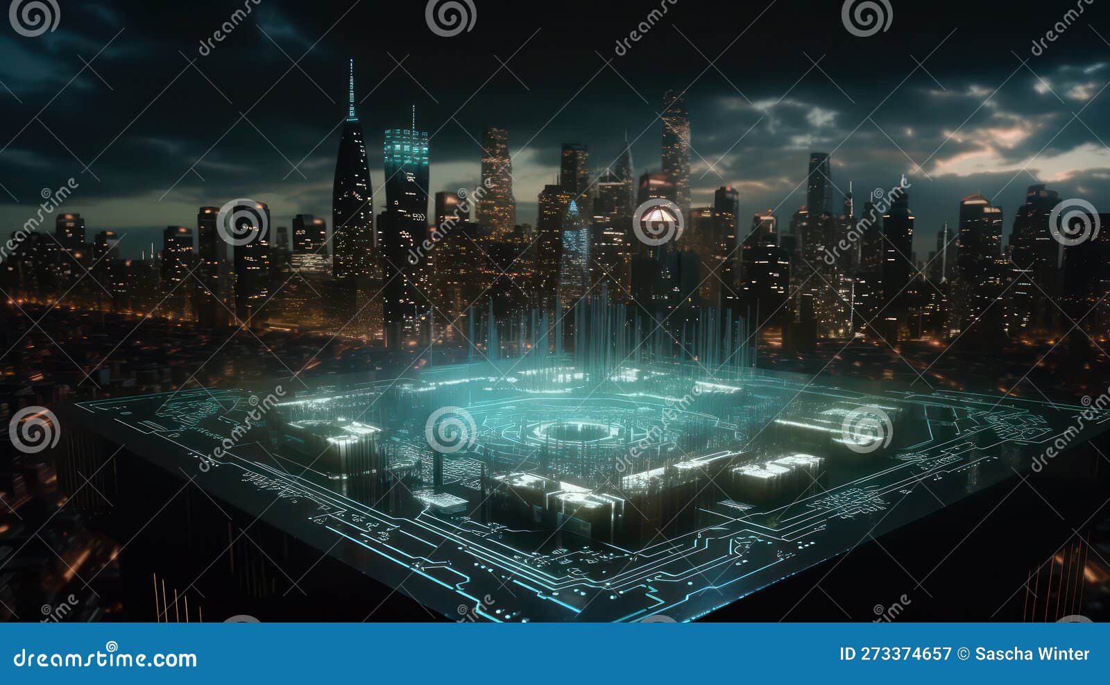 Futuristic New York Skyline on Circuit Board Background: a Cinematic ...