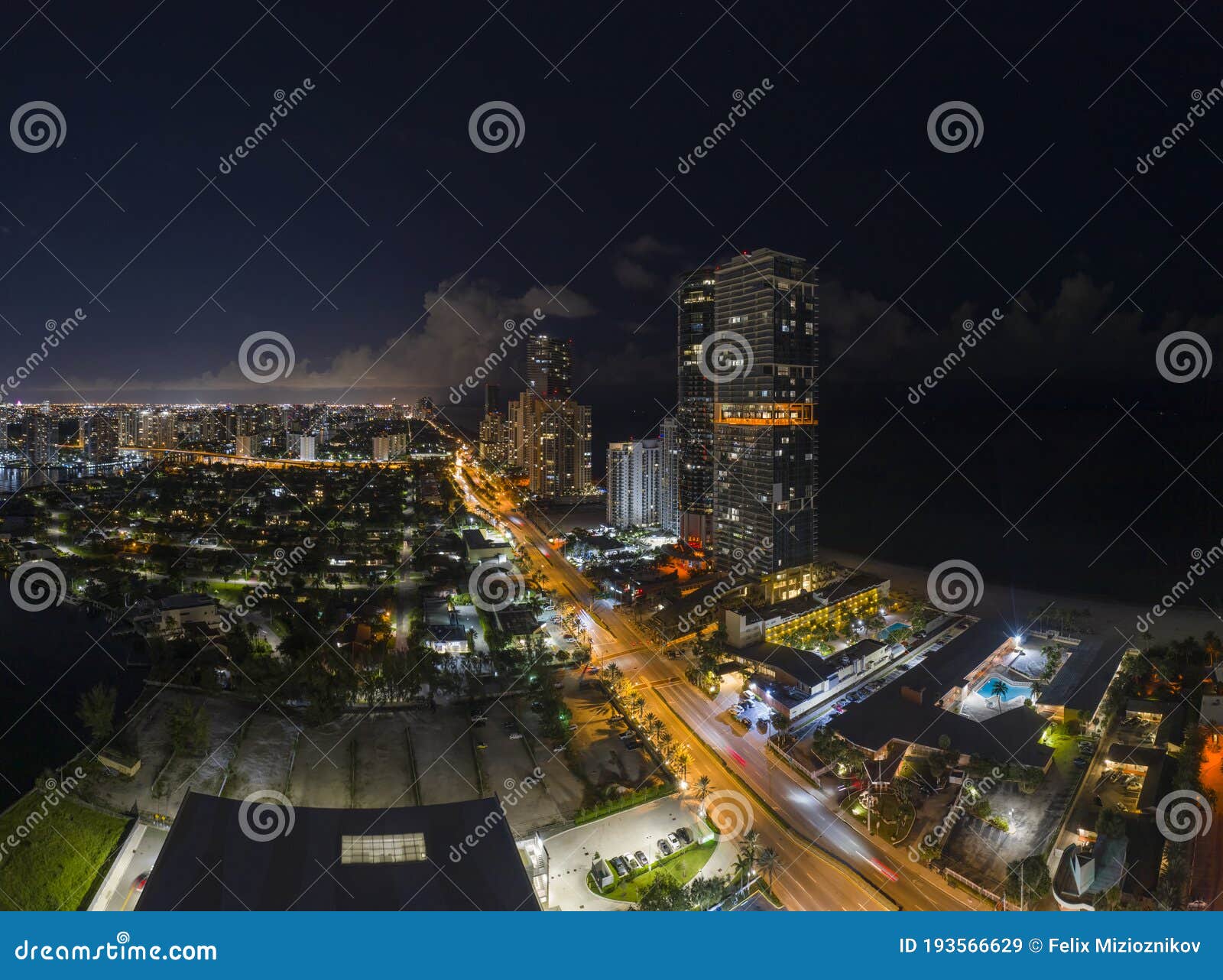Aerial Night Image Miami Dade Sunny Isles Beach FL Stock Image - Image ...