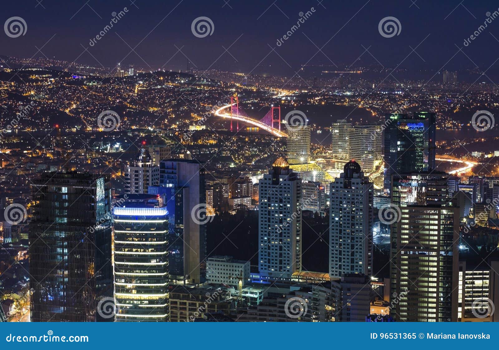 Aerial Night Panoramic View of Istanbul, Turkey Editorial Image - Image ...