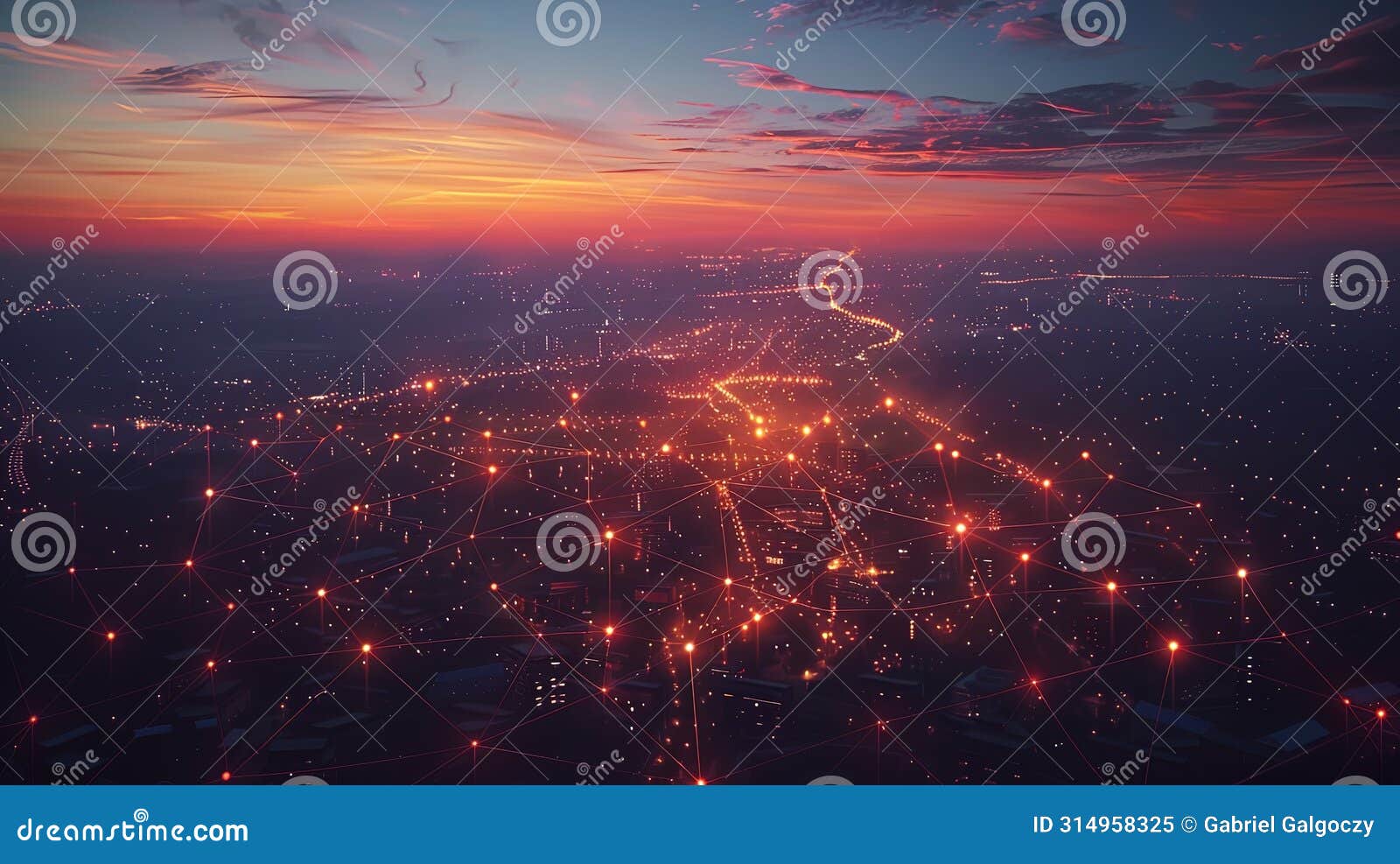 Aerial Night Scene of City Grid with Light Concept of Data Connectivity ...