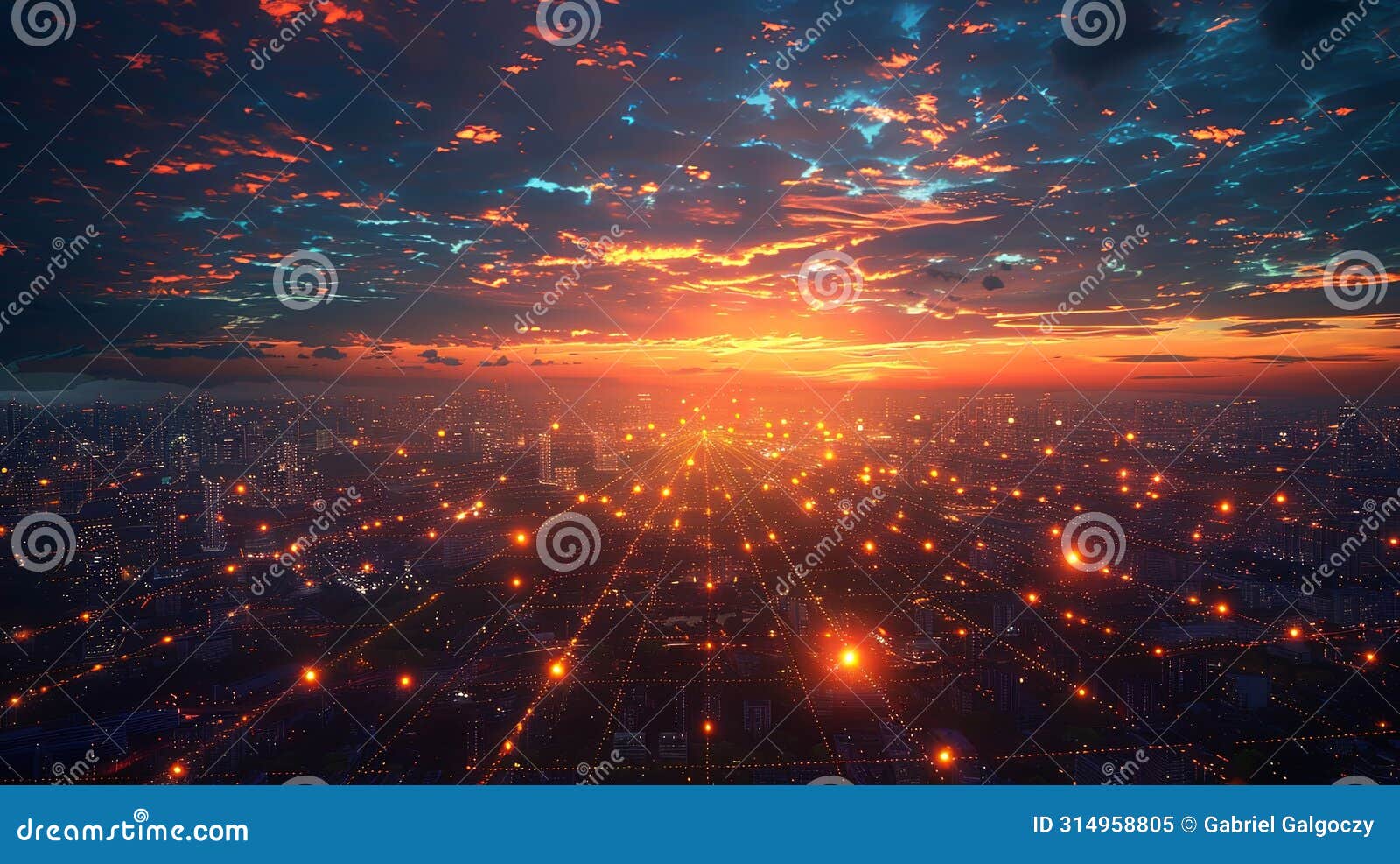 Aerial Night Scene City Infrastructure for Telecommunication with Data ...