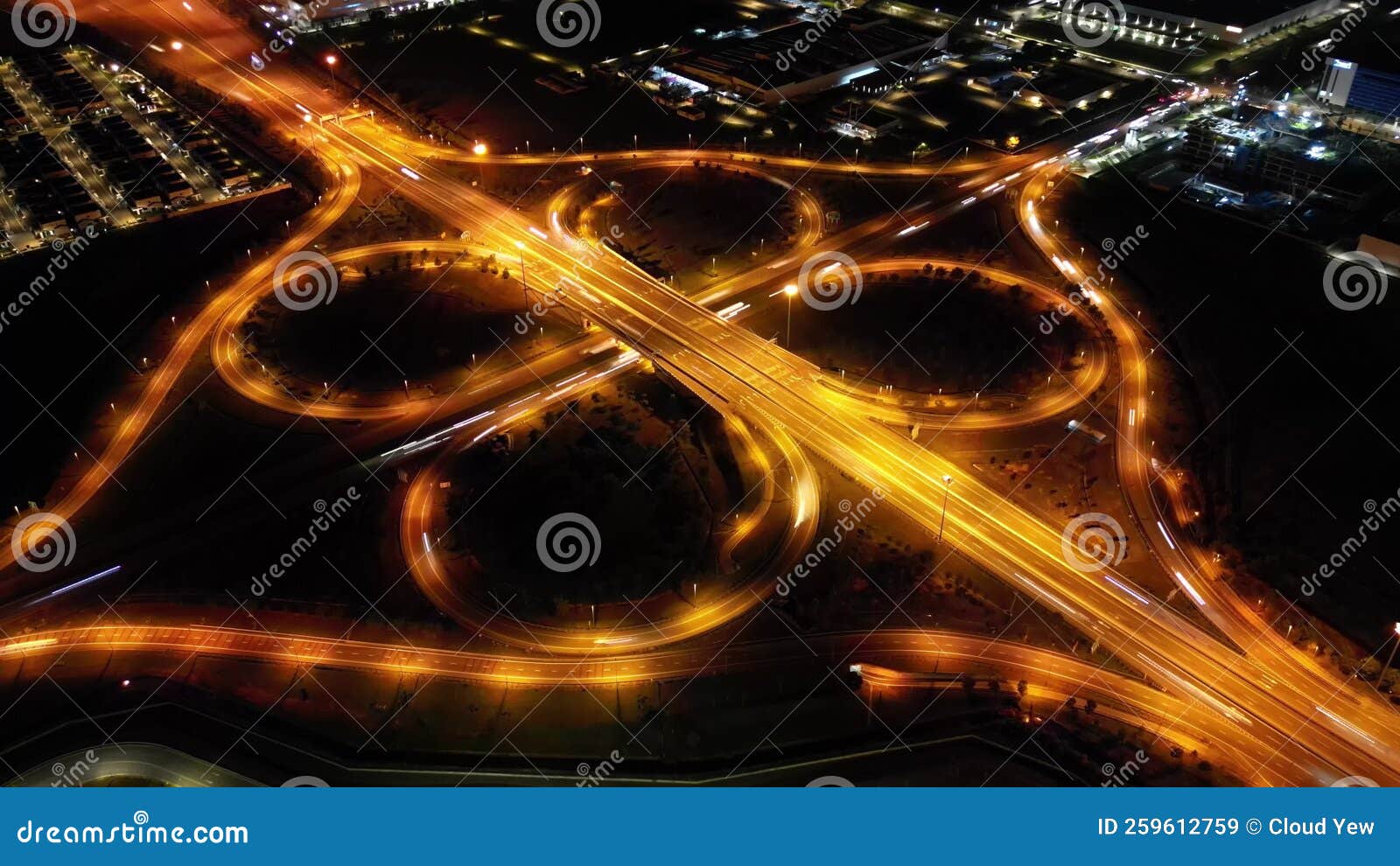 Aerial Night View of Light Trail at Interchange Stock Video - Video of ...