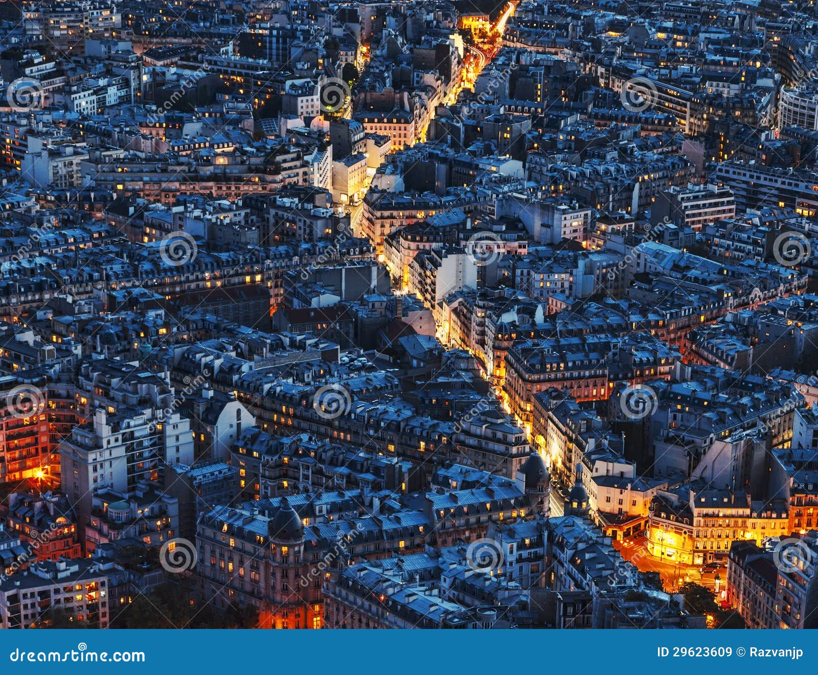 Aerial Night View of Paris stock image. Image of street - 29623609