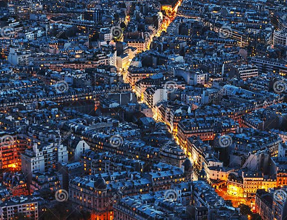 Aerial Night View of Paris stock image. Image of street - 29623609