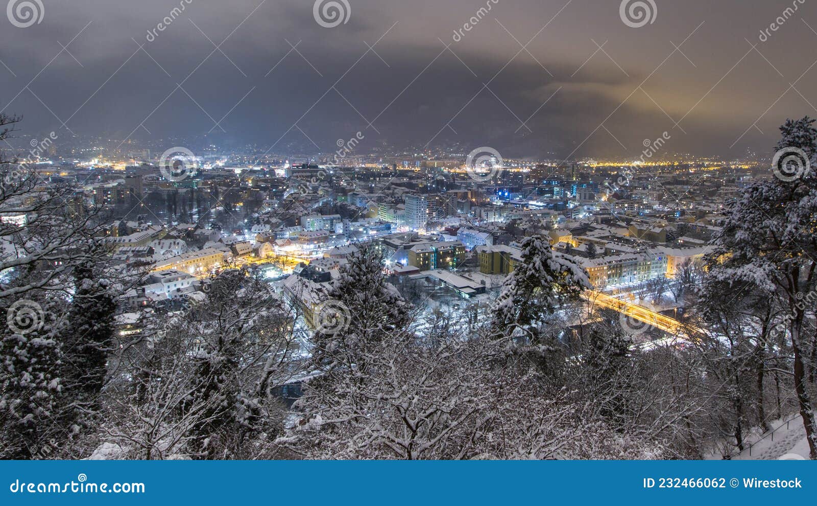 Aerial Night View during Winter in the City of Graz Stock Photo - Image ...