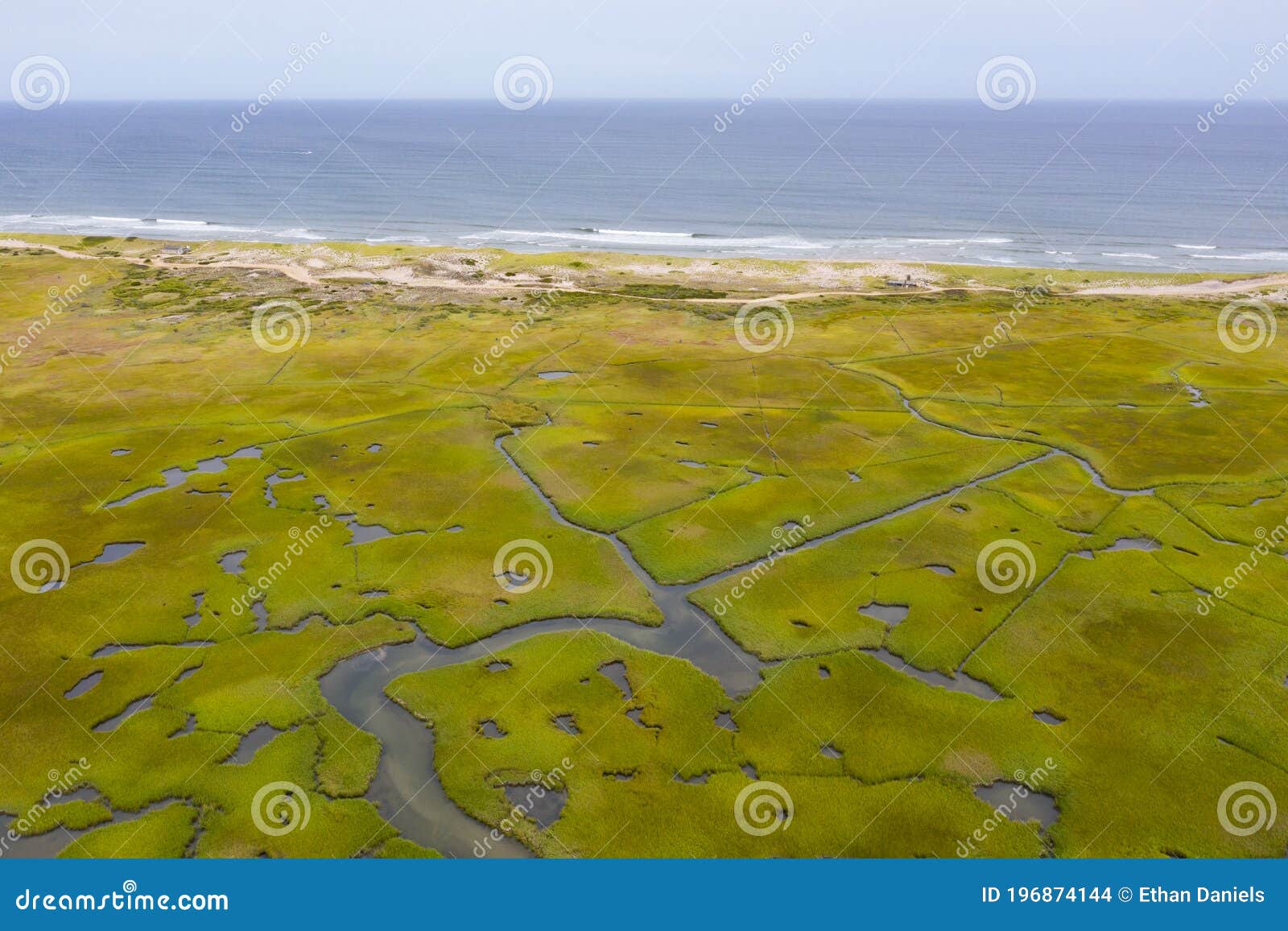 Aerial of Ocean and Salt Marsh on Cape Cod Stock Photo - Image of coast ...