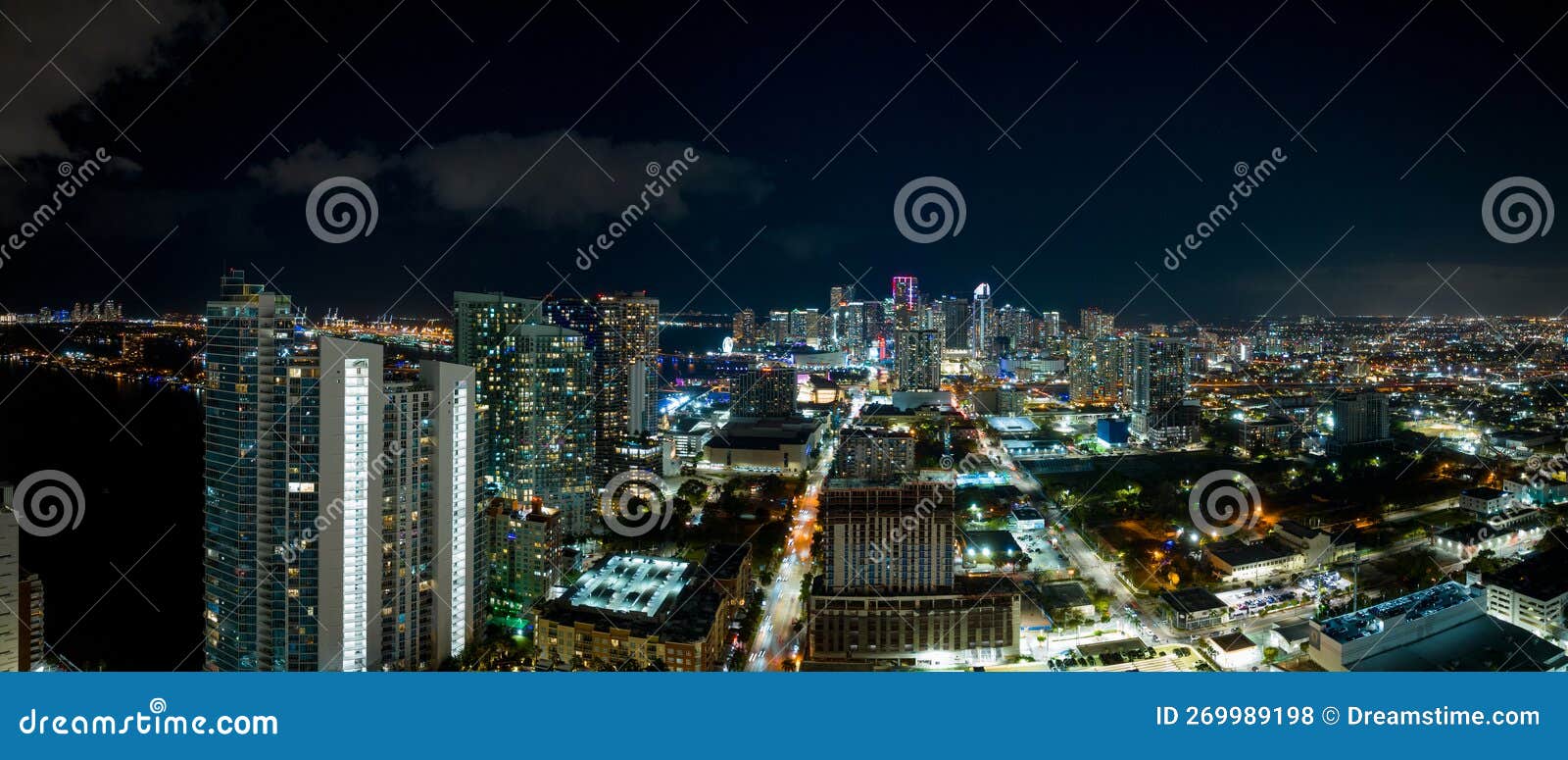 Aerial Panorama Downtown Miami at Night Stock Photo - Image of nice ...