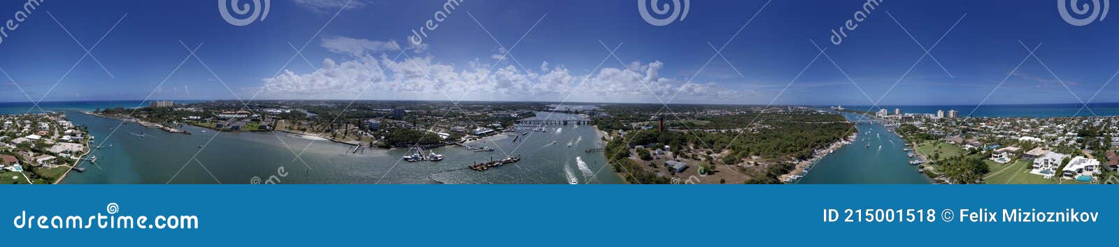 Aerial Panorama Jupiter Inlet Scene with Lighthouse Stock Photo - Image ...