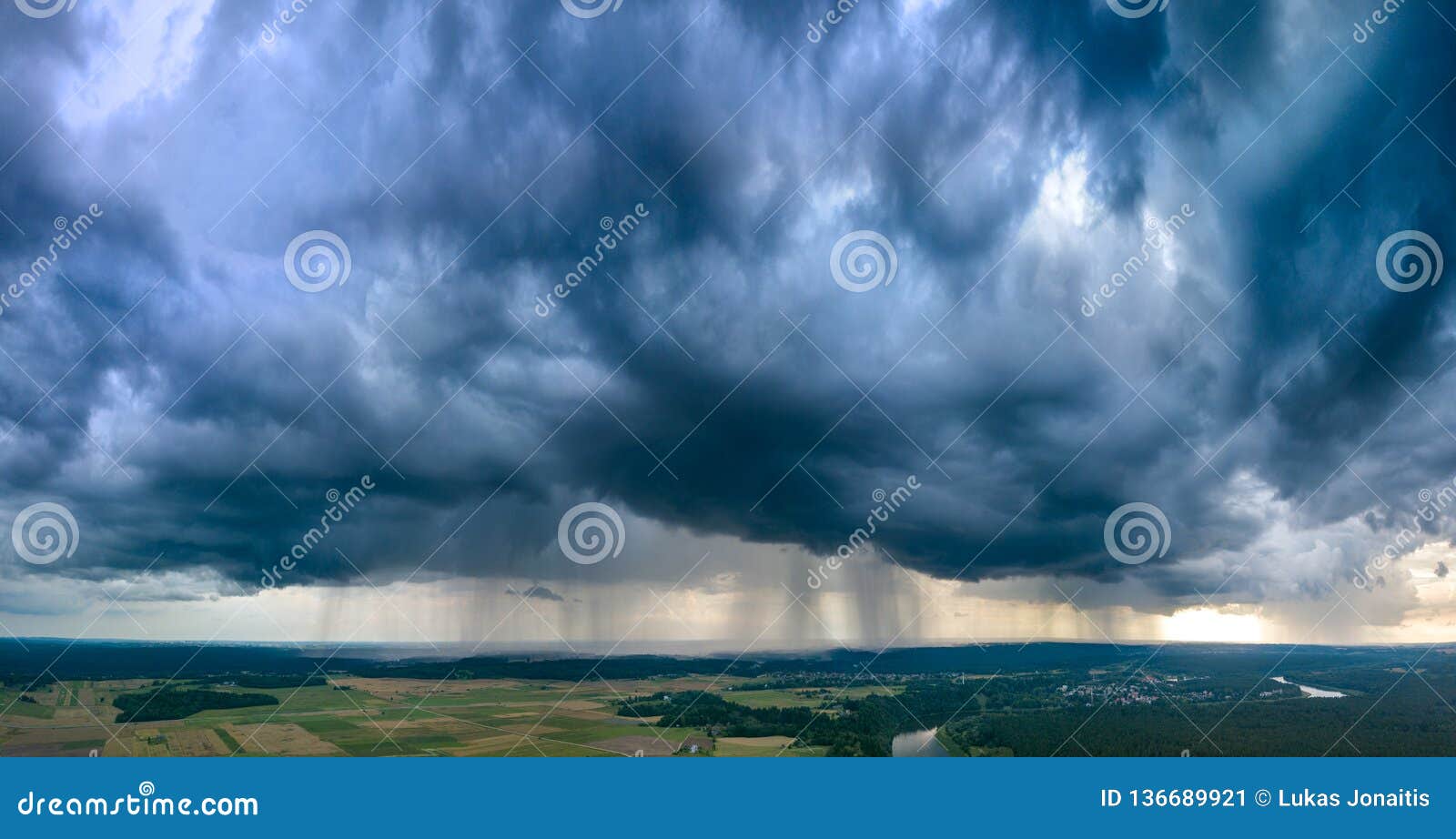 Aerial Panorama of Storm Clouds with Micro Burst Stock Image - Image of ...