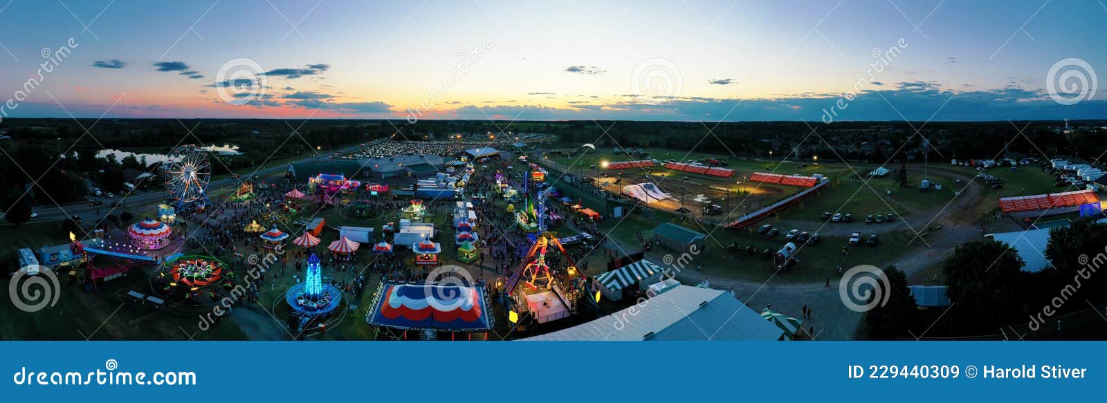 Aerial Panorama View of a Fair at Night Stock Image - Image of fair ...