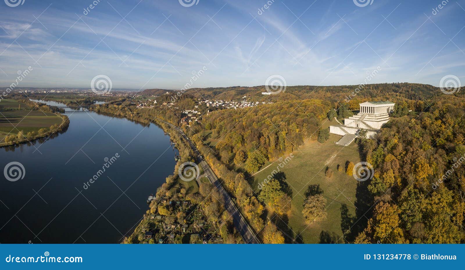 Aerial Panorama of the Walhalla Memorial and the Danube River Stock ...