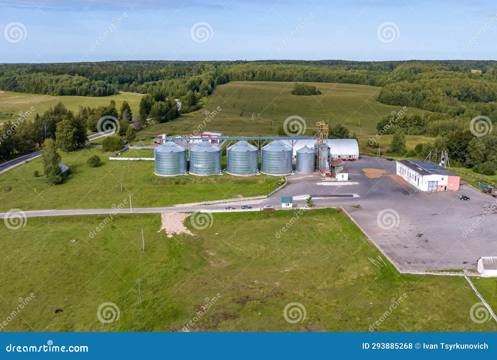Aerial Panoramic View on Agro-industrial Complex with Silos and Grain ...