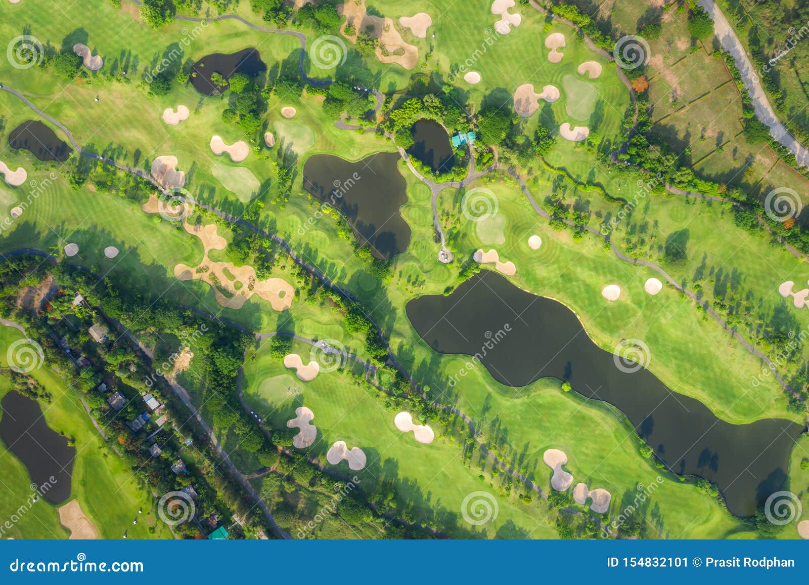 Aerial Panoramic View Drone Shot of Beautiful Golf Course with People ...