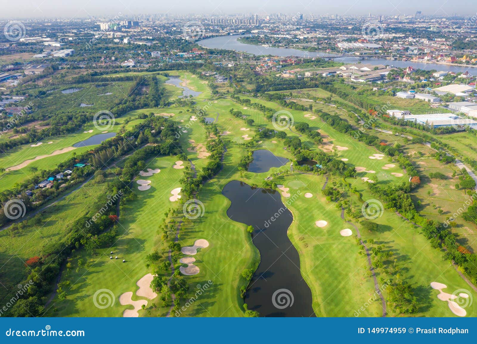 Aerial Panoramic View of Golf Course and Houses in City Stock Image ...