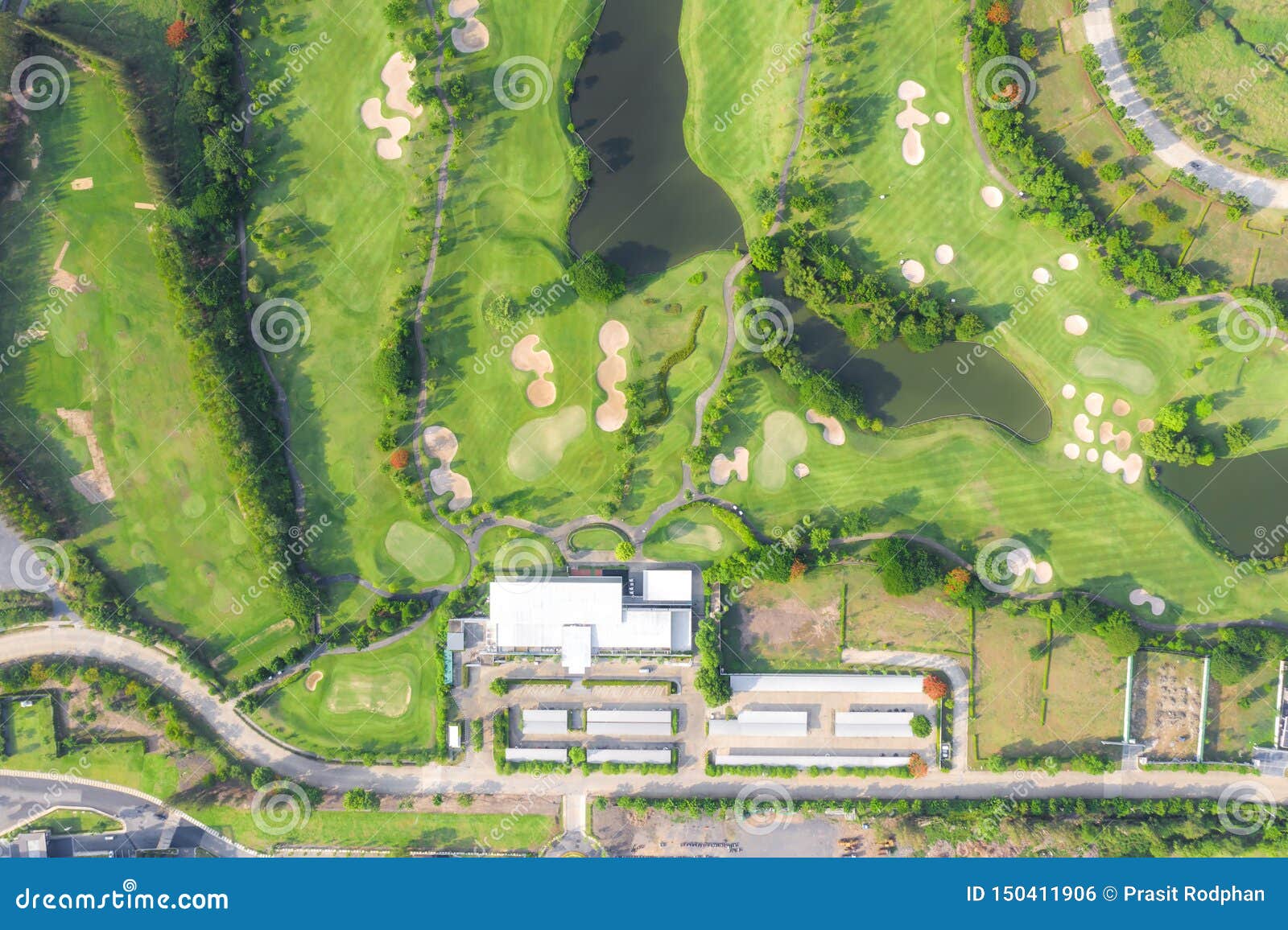 Aerial Panoramic View of Golf Course and Houses in City Stock Photo ...