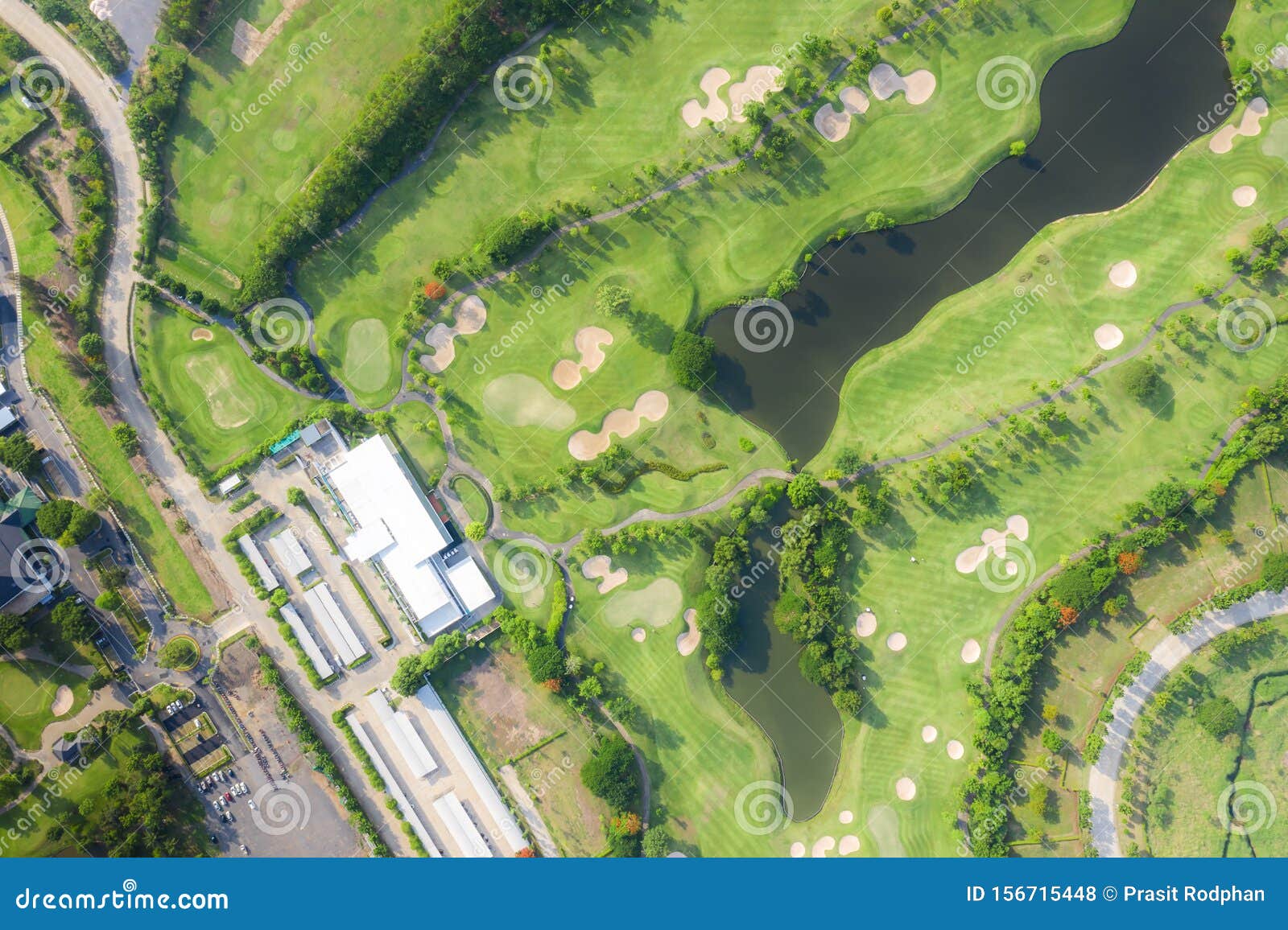 Aerial Panoramic View of Golf Course and Houses in City Stock Photo ...