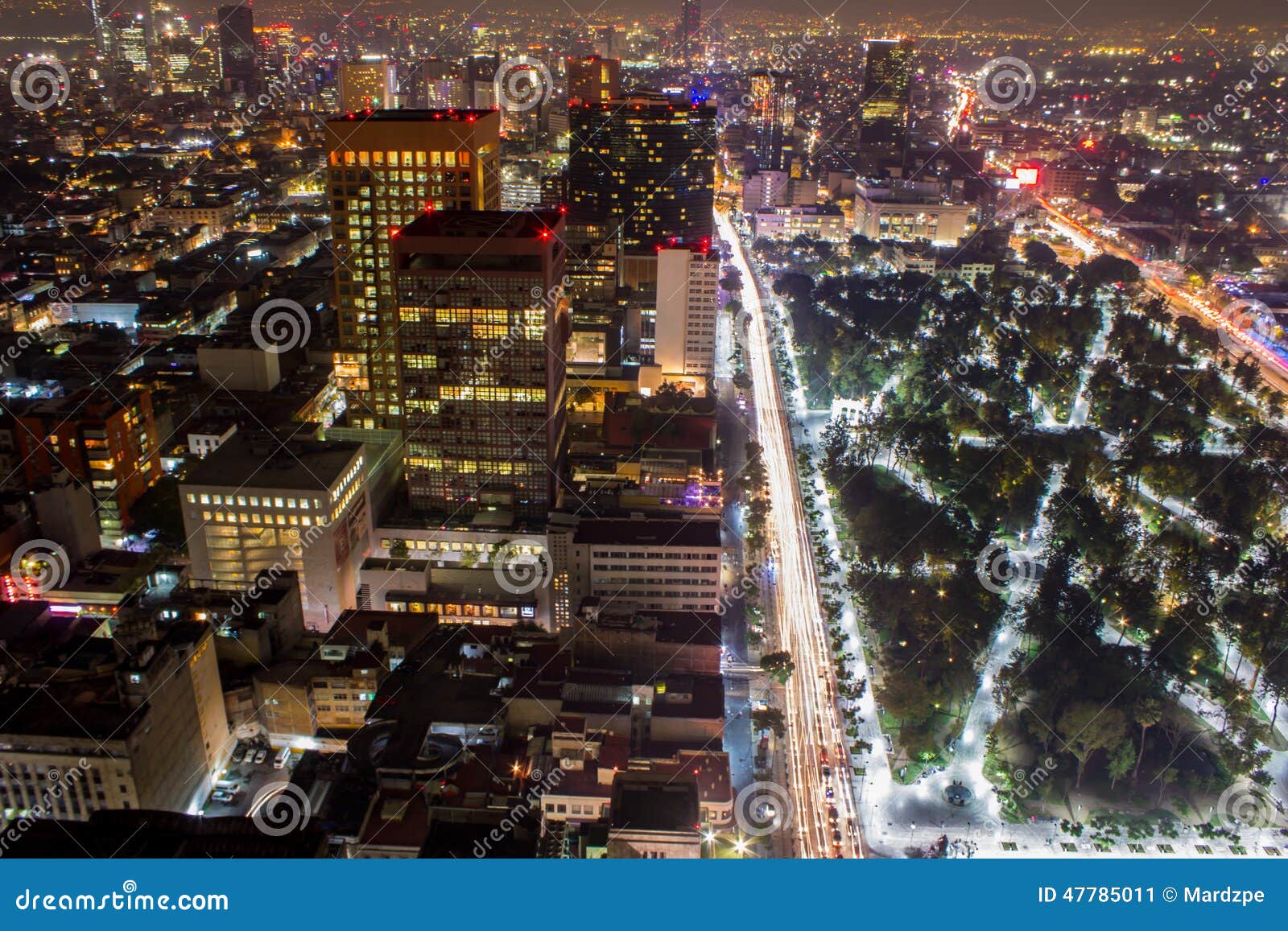 Aerial Panoramic View of Mexico City with Light Trails Stock Image ...