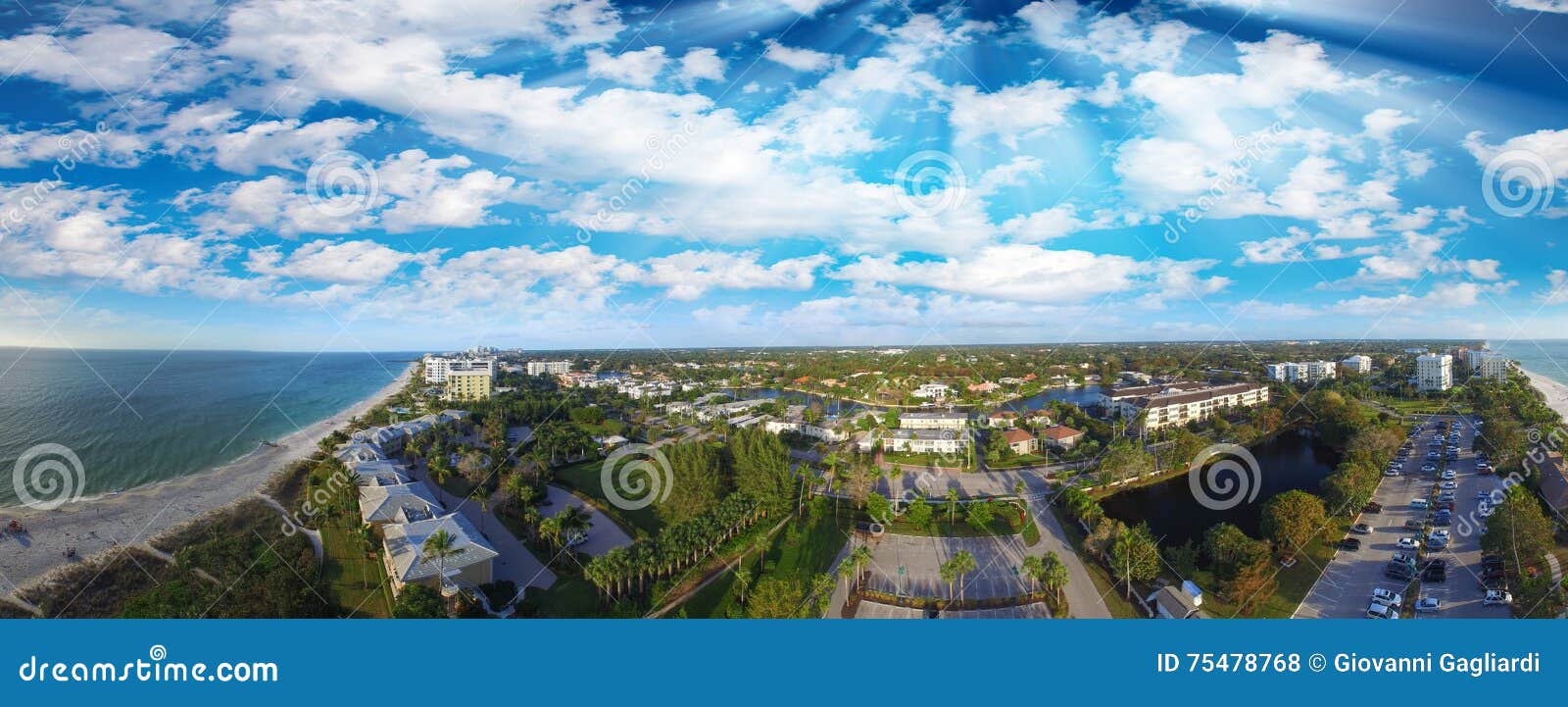 Aerial Panoramic View of Naples Beach at Dusk, Florida Stock Photo ...