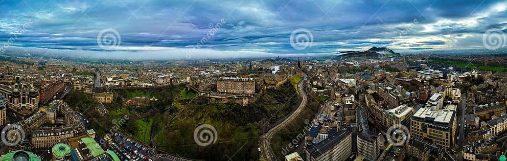 Aerial Panoramic View of Old City Area of Edinburgh in Spring Editorial ...