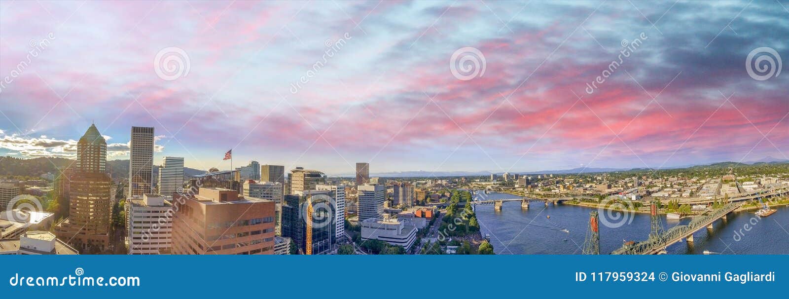Aerial Panoramic View of Portland, Oregon Stock Photo - Image of high ...