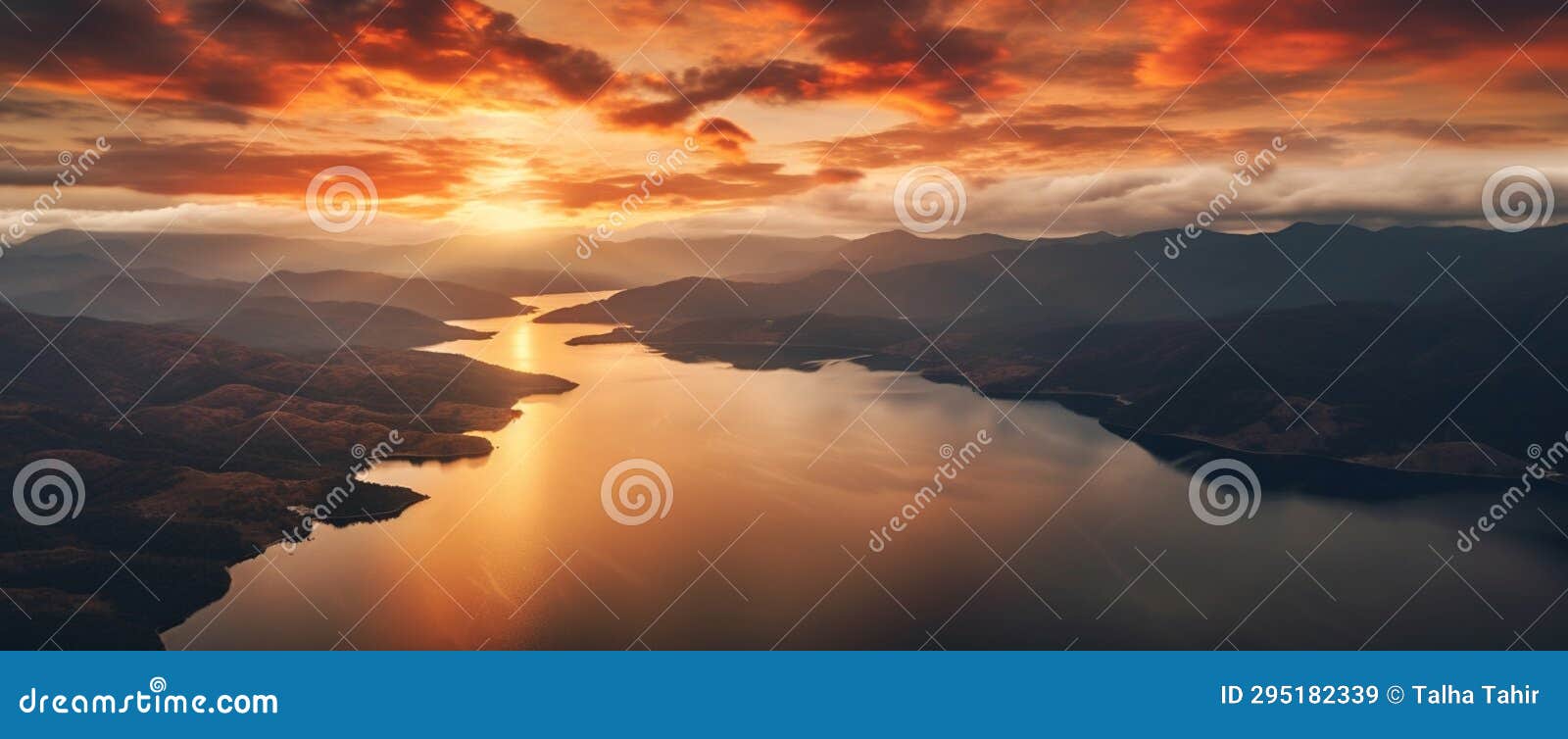 Aerial Panoramic View of Sunset on the Lake Stock Illustration ...
