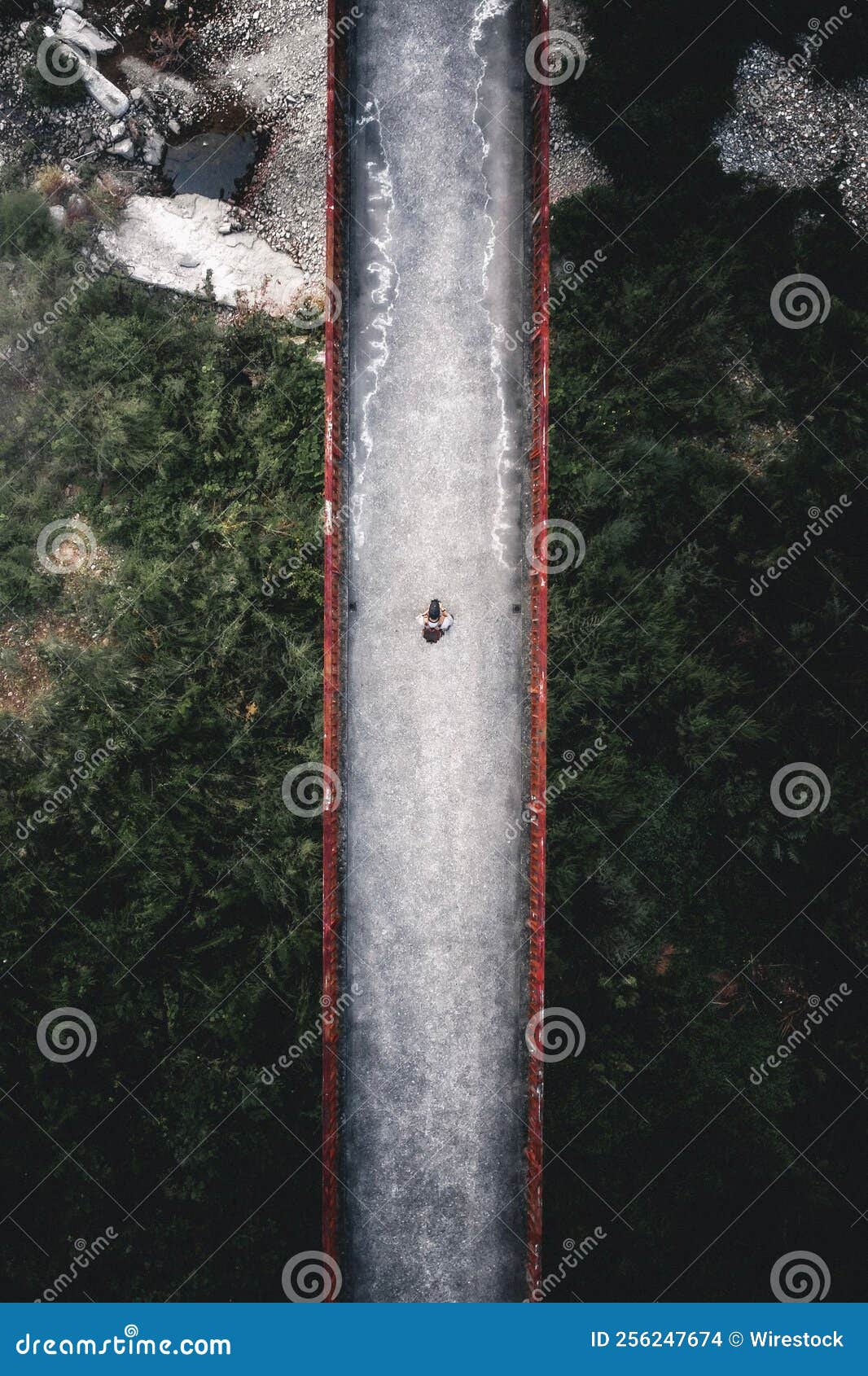 Aerial of a Person Crossing a Bridge Stock Photo - Image of adventure ...
