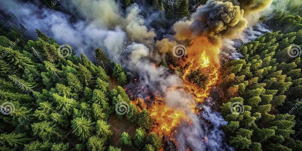 Aerial Perspective of a Devastating Ground Fire in a Lush Forest ...