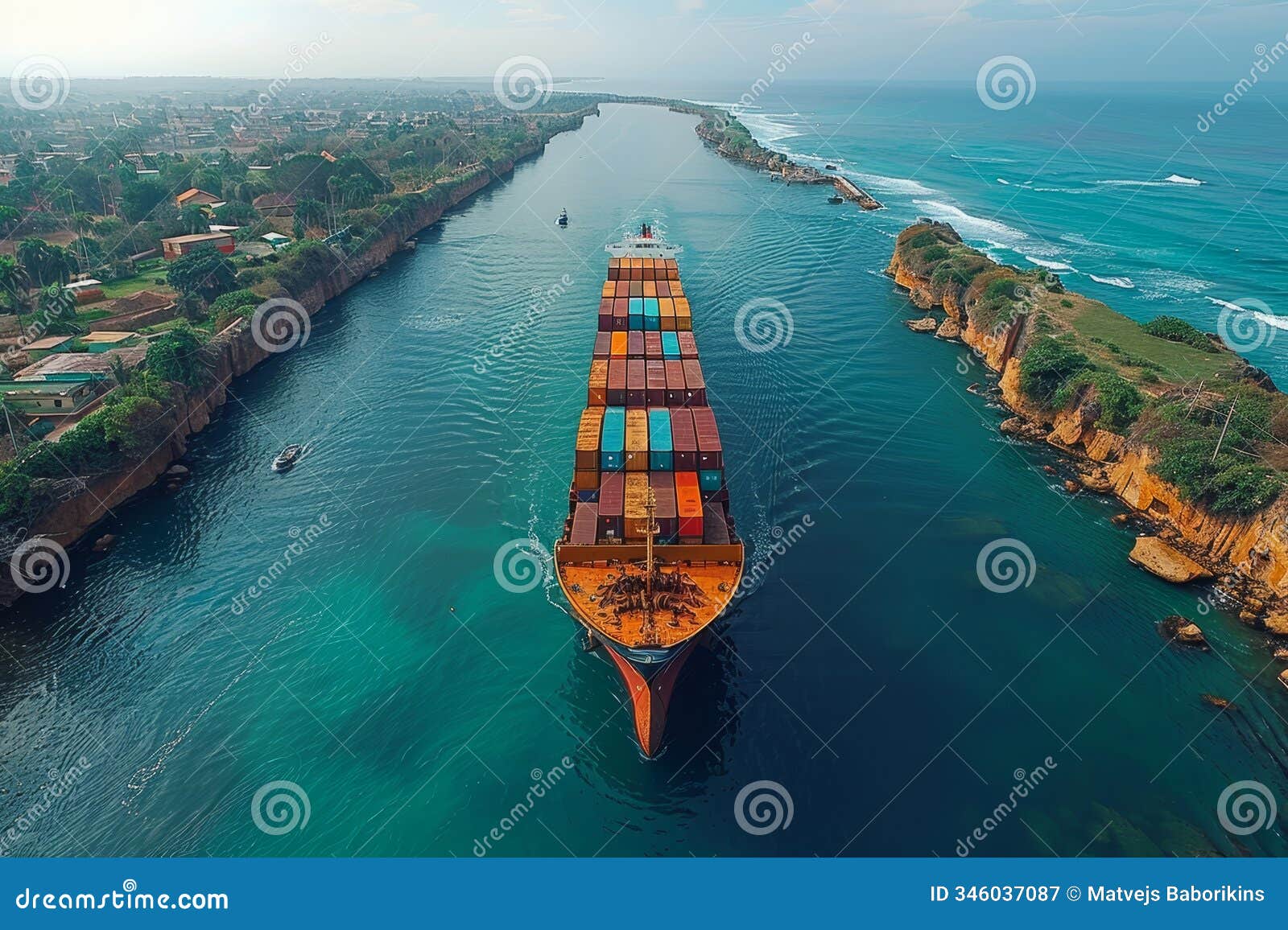 Aerial Perspective of Freight Shipping Logistics Cargo Ship with ...
