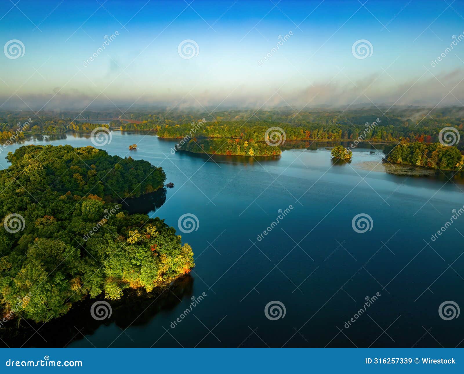 Aerial Perspective of River and Land on a Misty Day. Stock Image ...
