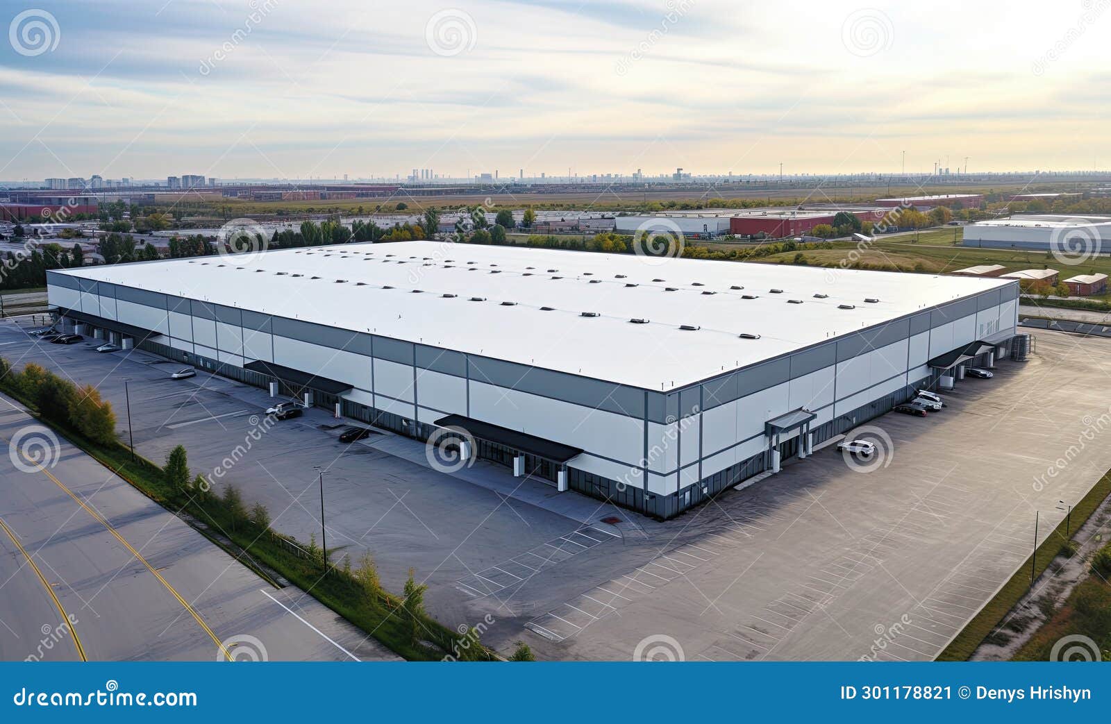 Aerial Perspective of a Sprawling Warehouse Facility Stock Illustration ...