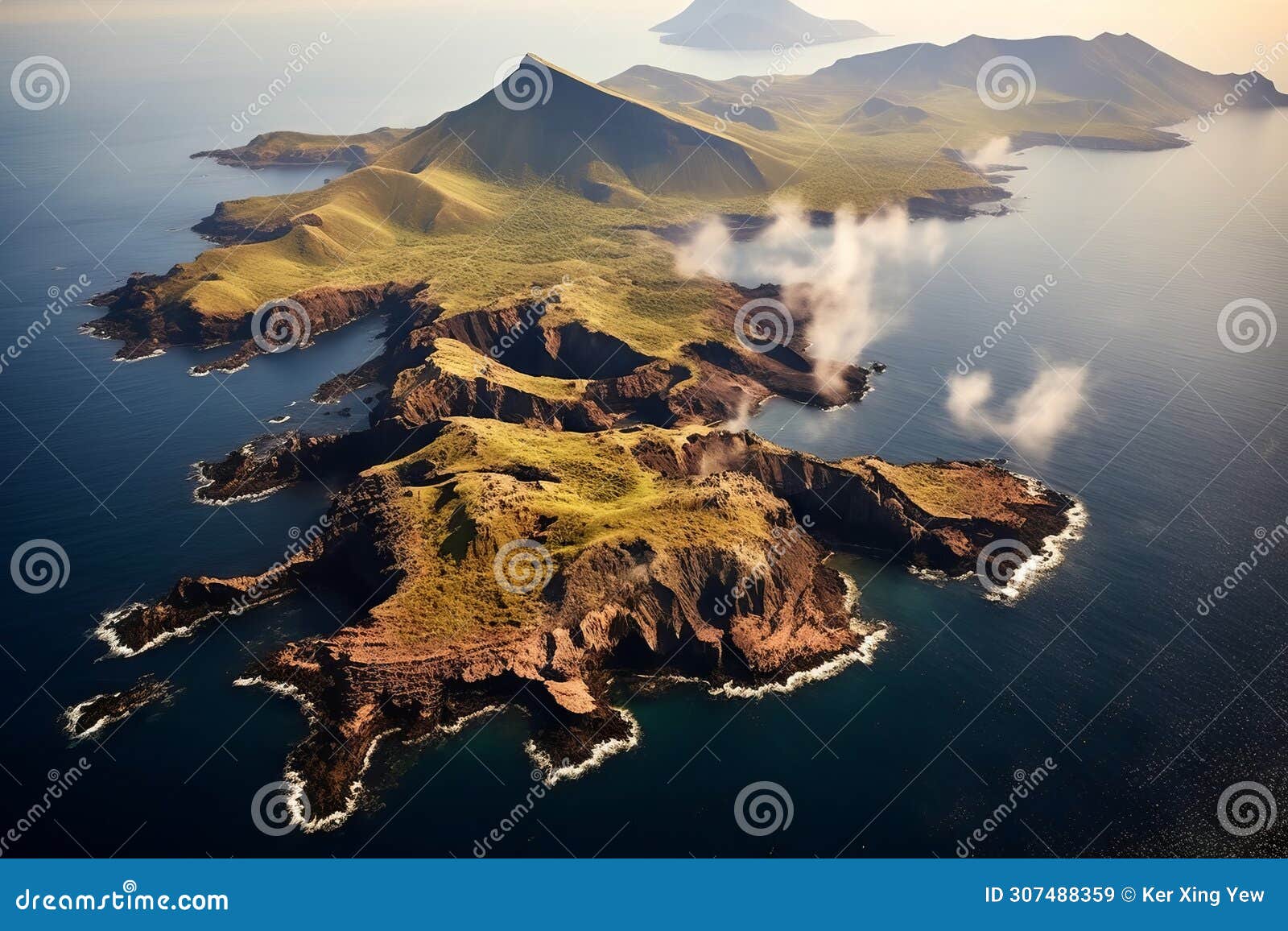 Aerial Perspective of Volcanic Islands Stock Illustration ...