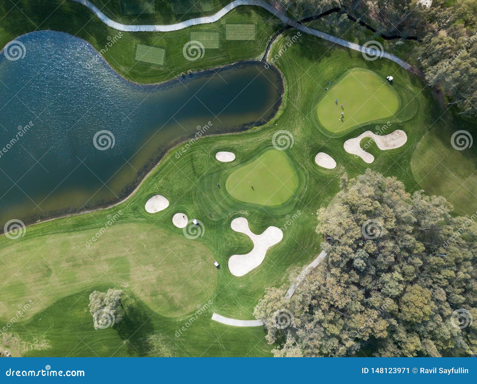 Aerial Photo of Green Golf Fields in Spring Stock Image - Image of ...
