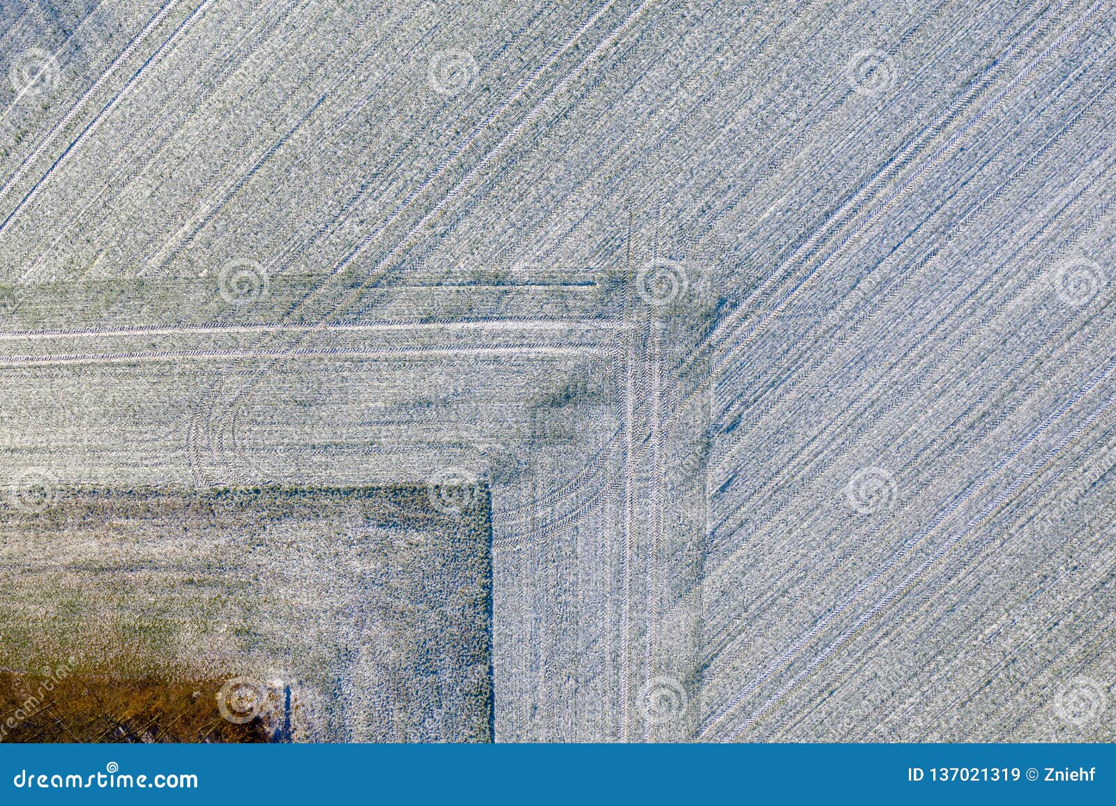 Aerial Photograph of a Field with a Thin Layer of Snow Carefully ...