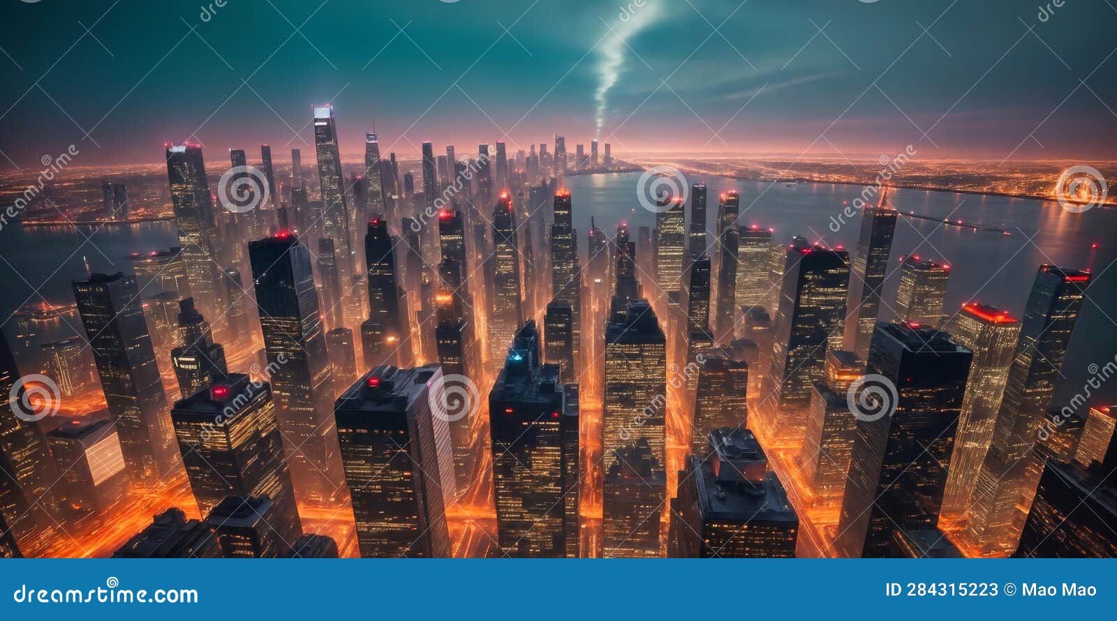 Aerial Photography of Modern Cities at Night Stock Illustration ...