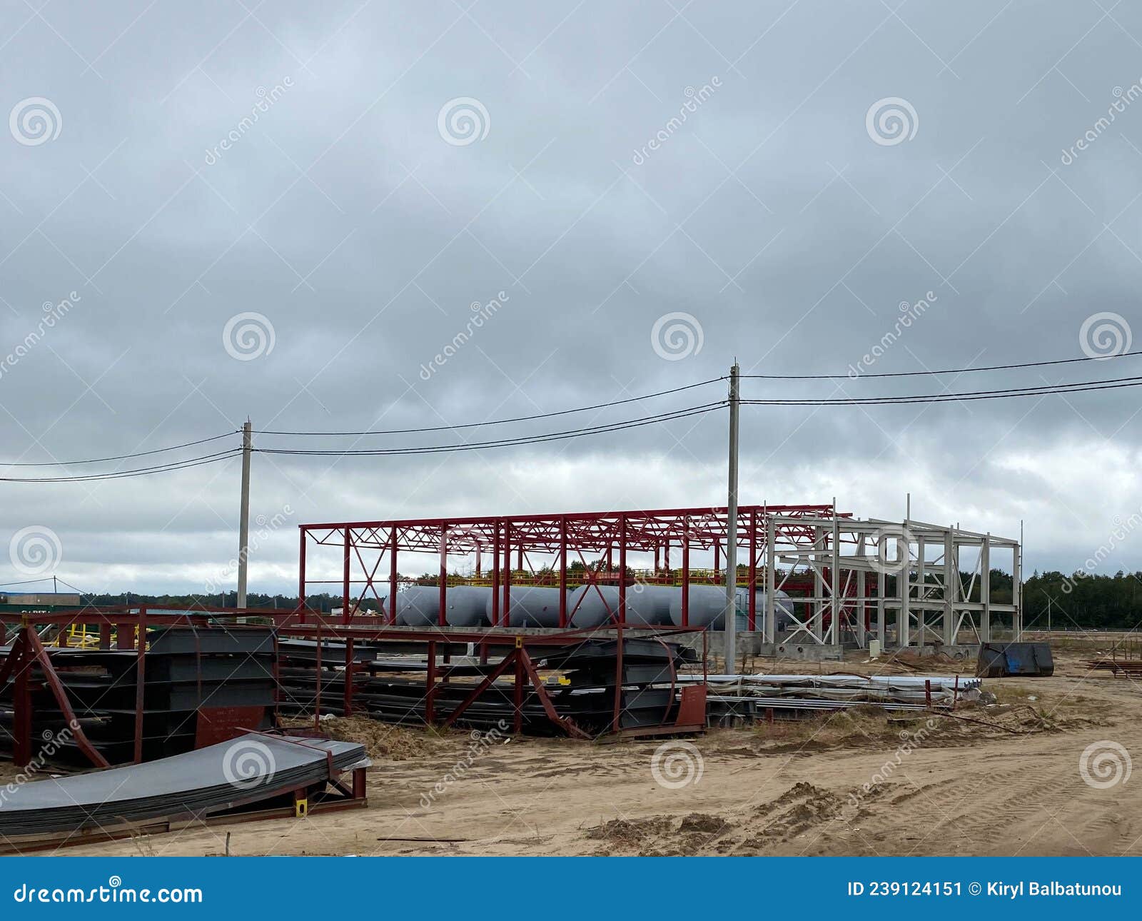 Aerial Platform at Work Inside the Metal Structure of a Large ...
