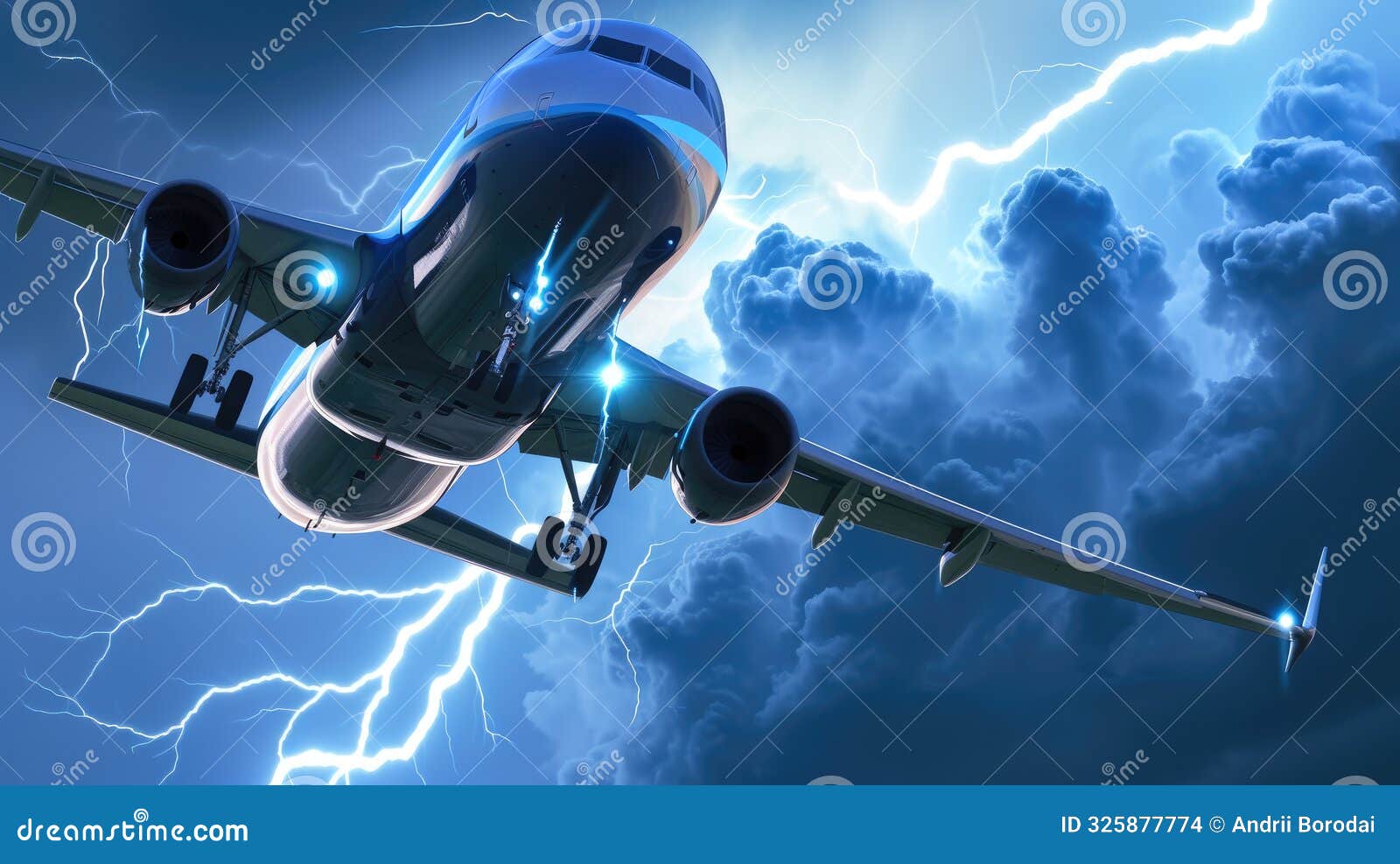Aerial Power Surge: Plane Engulfed in Lightning. Stock Illustration ...