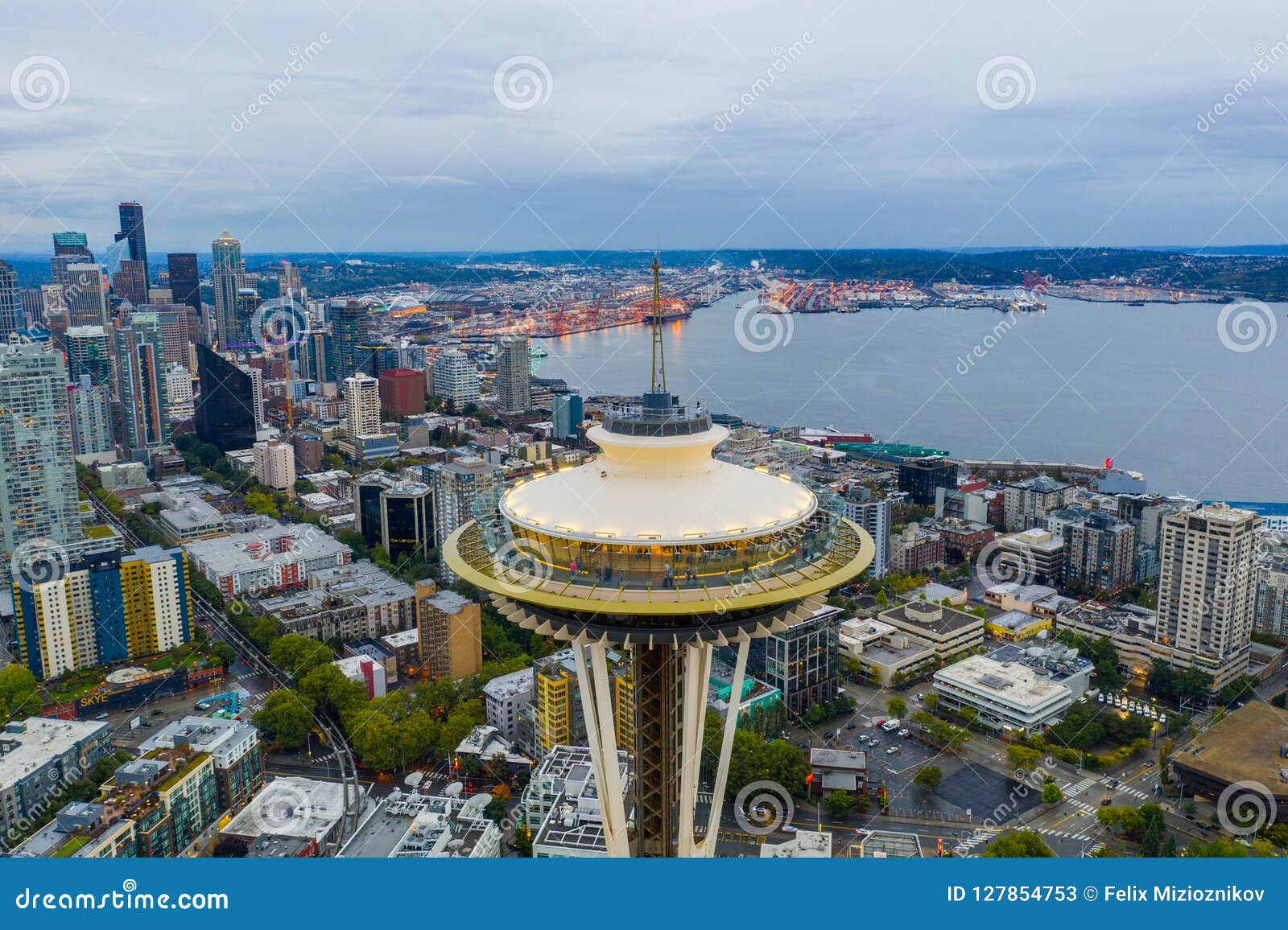 Aerial Seattle Space Needle Editorial Stock Photo - Image of tourist ...