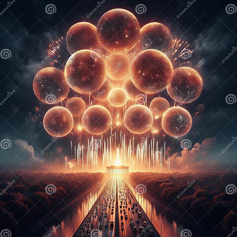 Aerial Shells Large, Spherical Fireworks that Explode Stock Photo ...