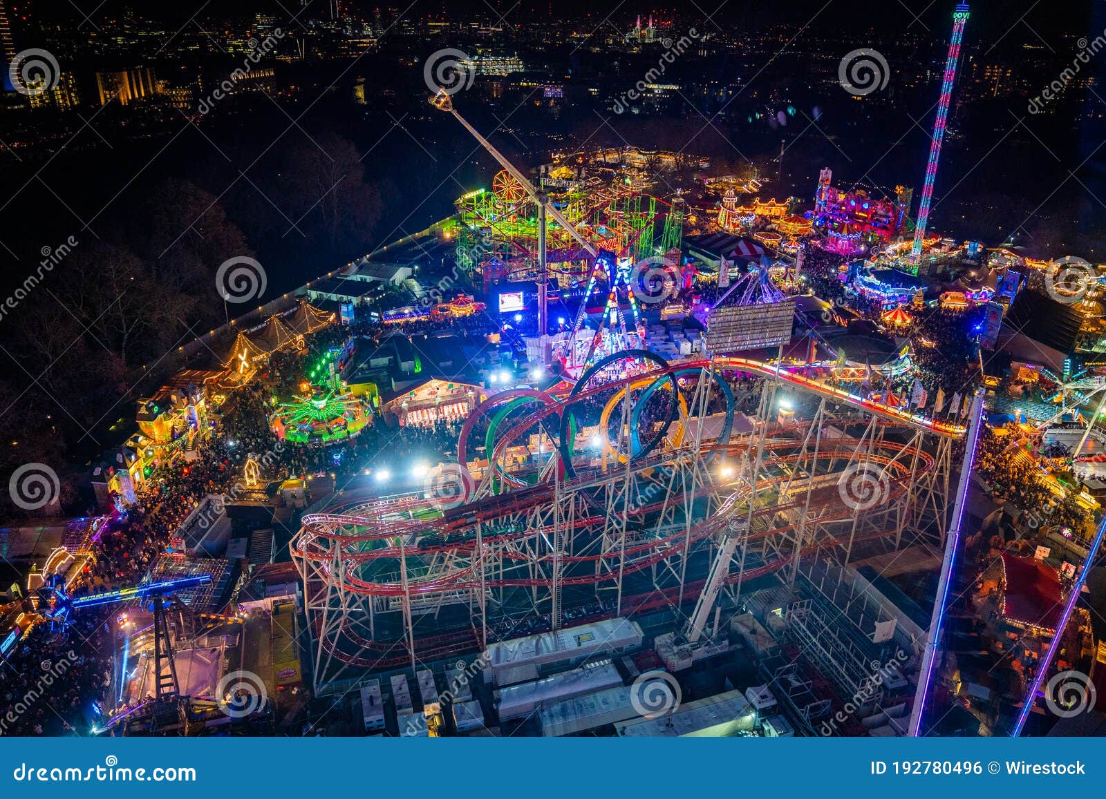 Aerial Shot of an Amusement Park at Night Stock Photo - Image of park ...