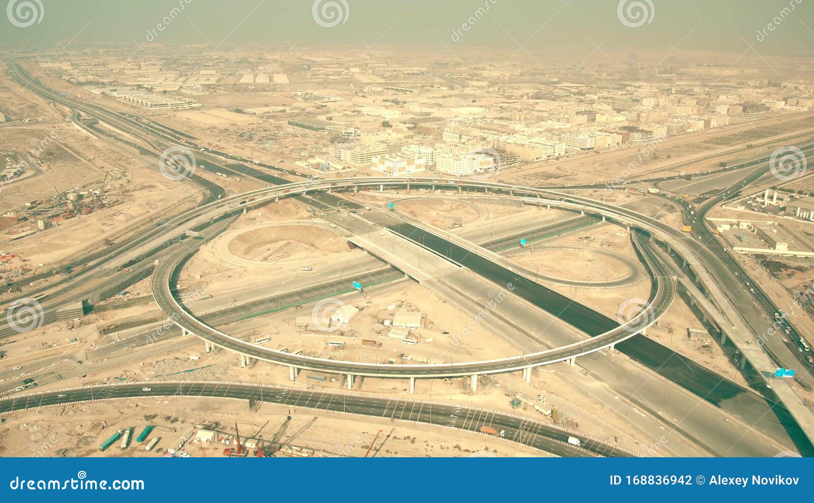 Aerial Shot of a Big Highway Interchange Construction Site in Dubai ...