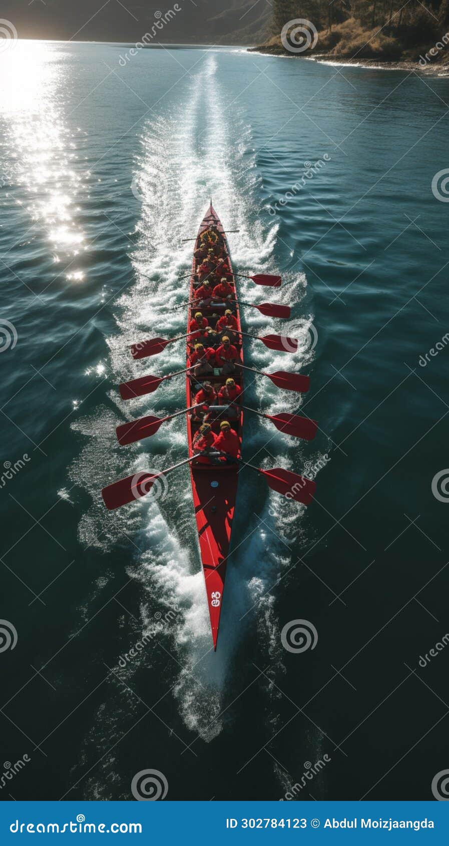 Aerial Shot Capturing Rowers in the Sea, Displaying Synchronized ... Aerial Shot Capturing Rowers in the Sea, Displaying Synchronized ...