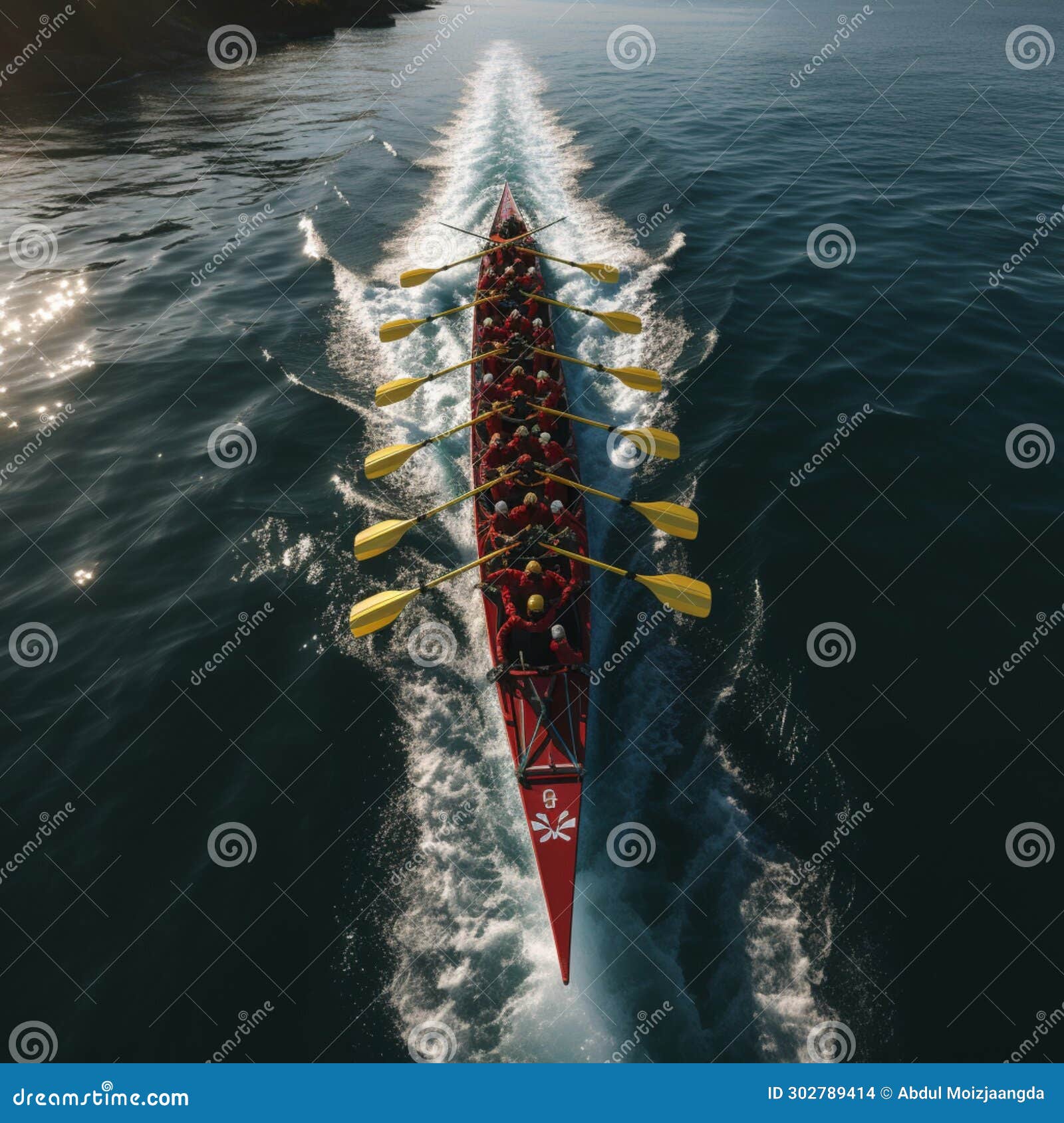 Aerial Shot Capturing Rowers in the Sea, Displaying Synchronized ... Aerial Shot Capturing Rowers in the Sea, Displaying Synchronized ...