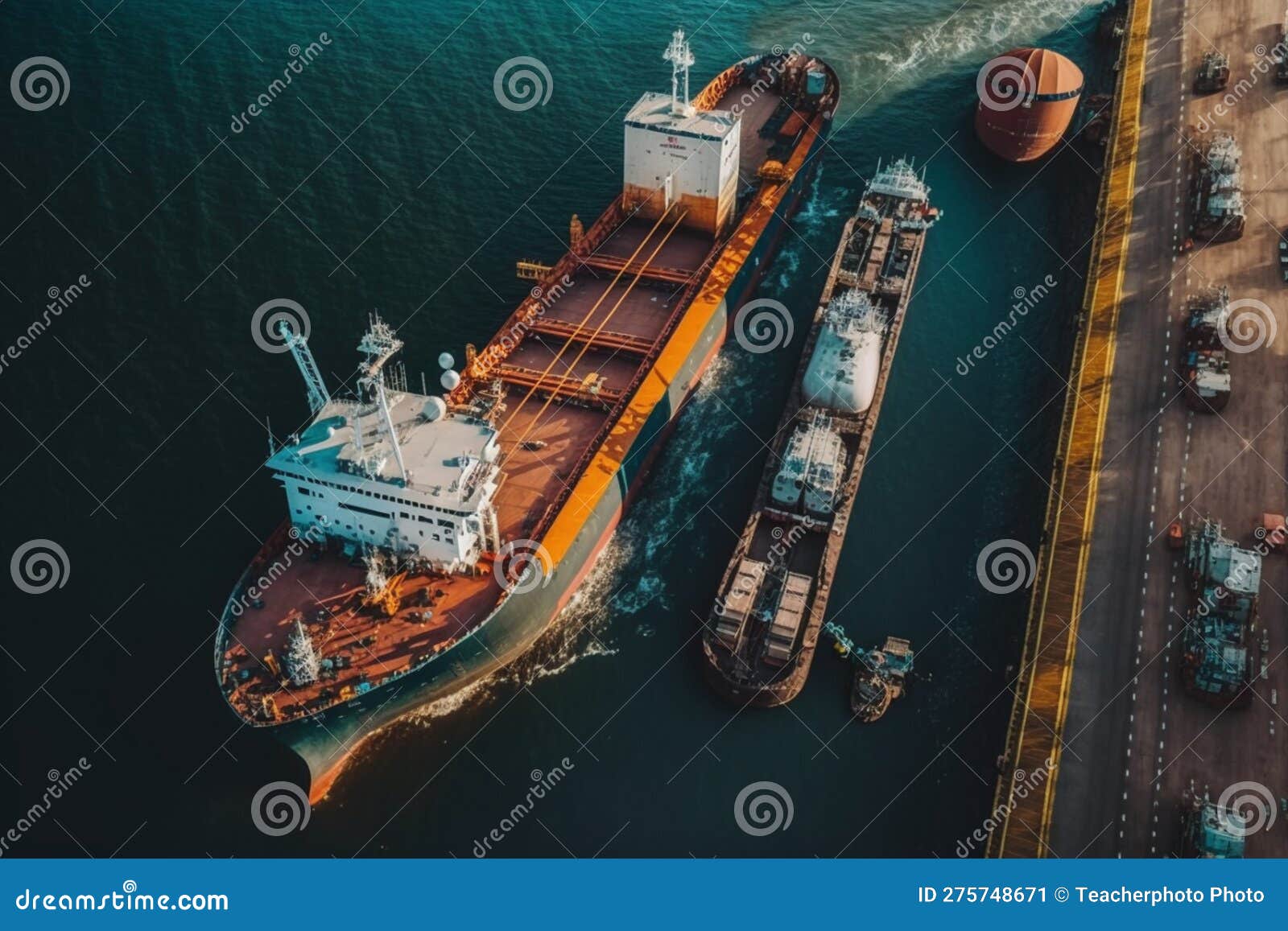 Aerial Shot Of A Cargo Ship With Contrail In The Ocean, Showcasing The ...