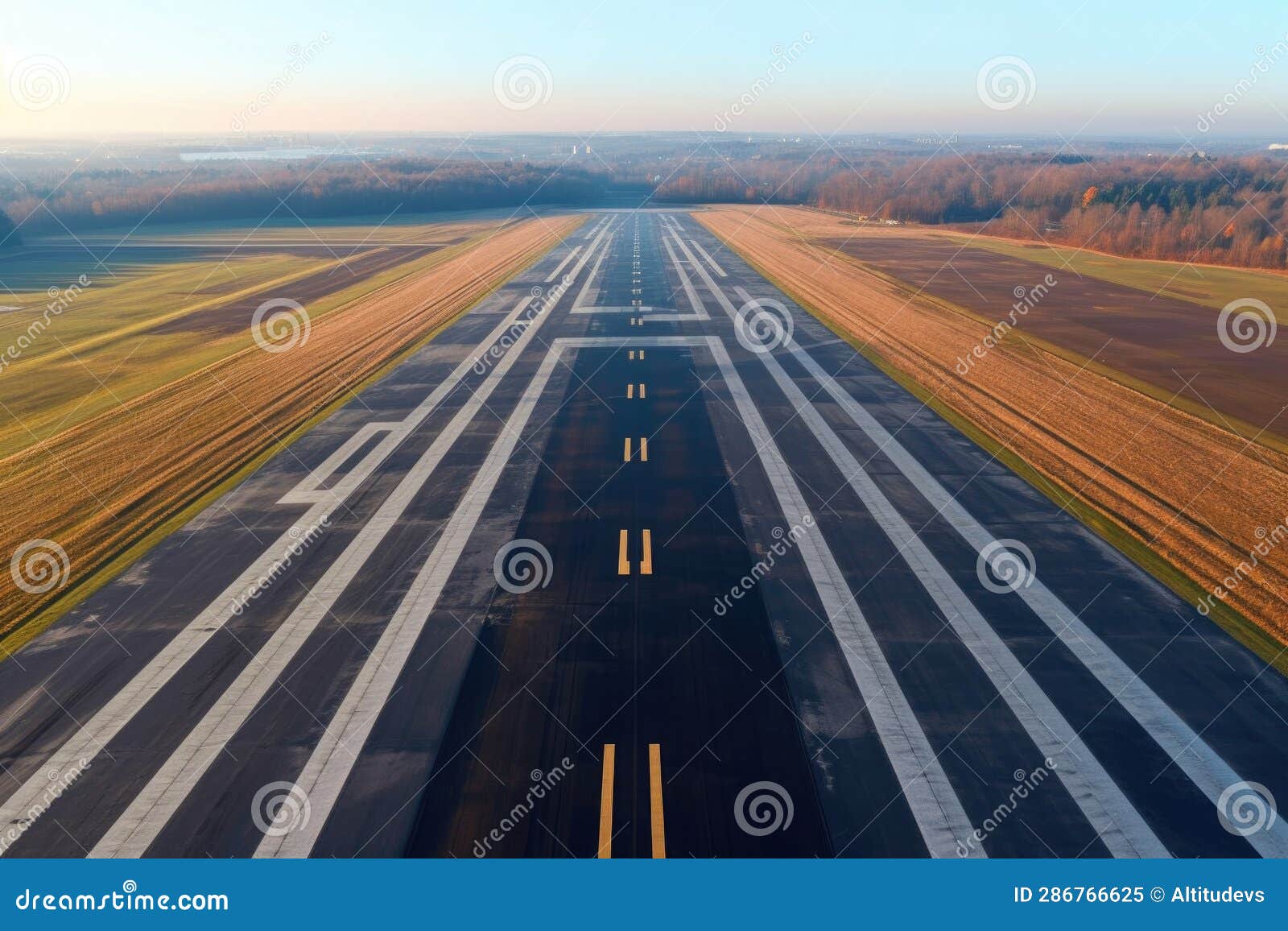 Aerial Shot of an Empty Runway with Clear Markings Stock Image - Image ...
