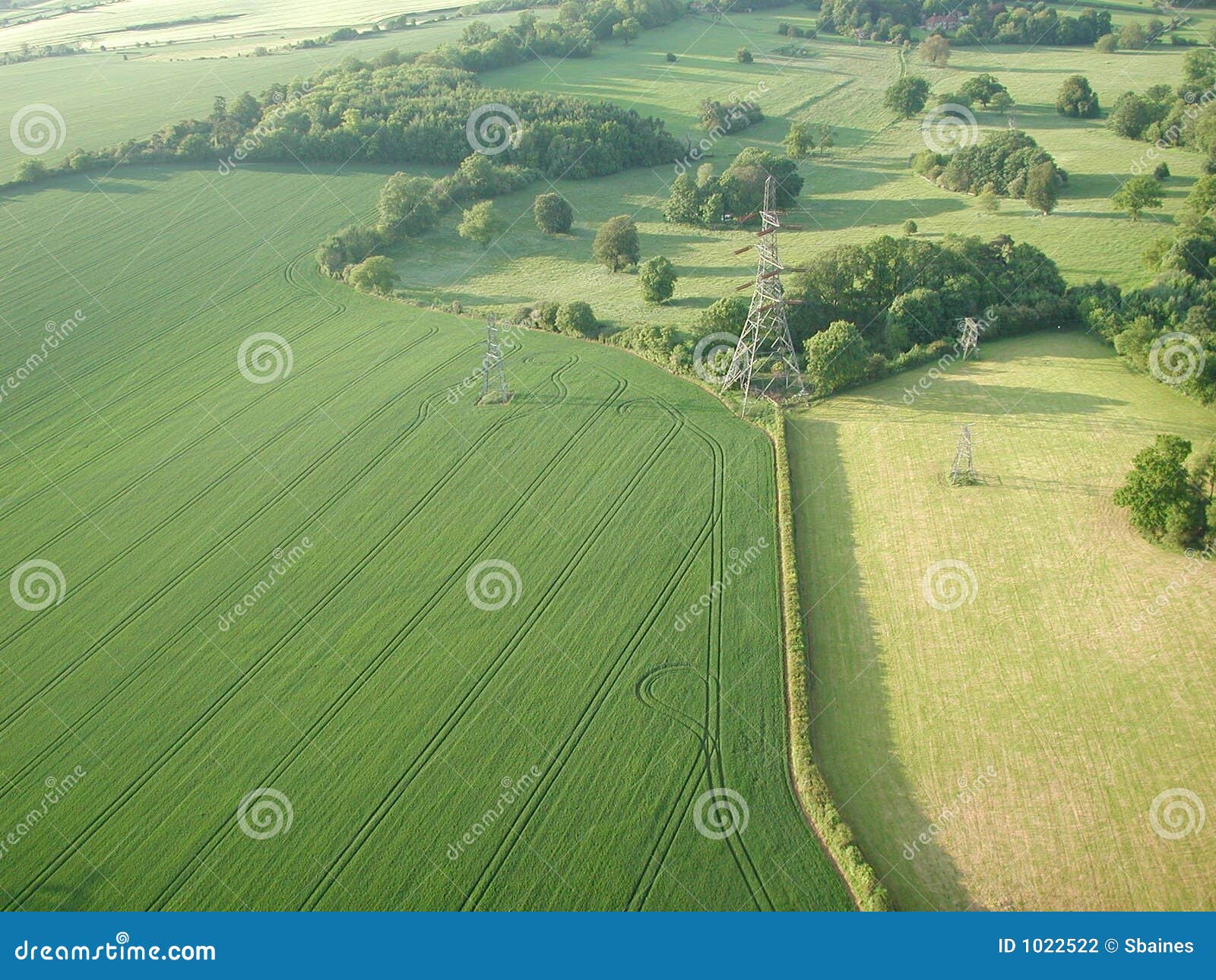 Aerial Shot of Fields with Powerlines Stock Photo - Image of powerlines ...