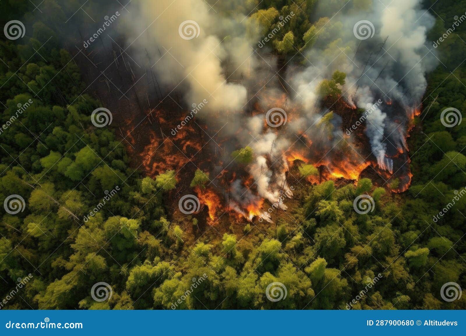 Aerial Shot of Fire Dividing Lush Green Forest Stock Photo - Image of ...